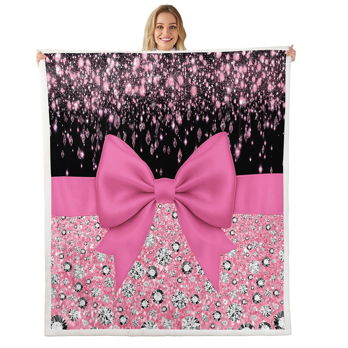Pink Bowknot Blanket Kawaii Bow Knot Throw Blanket 60"x80",Silk Ribbon ...