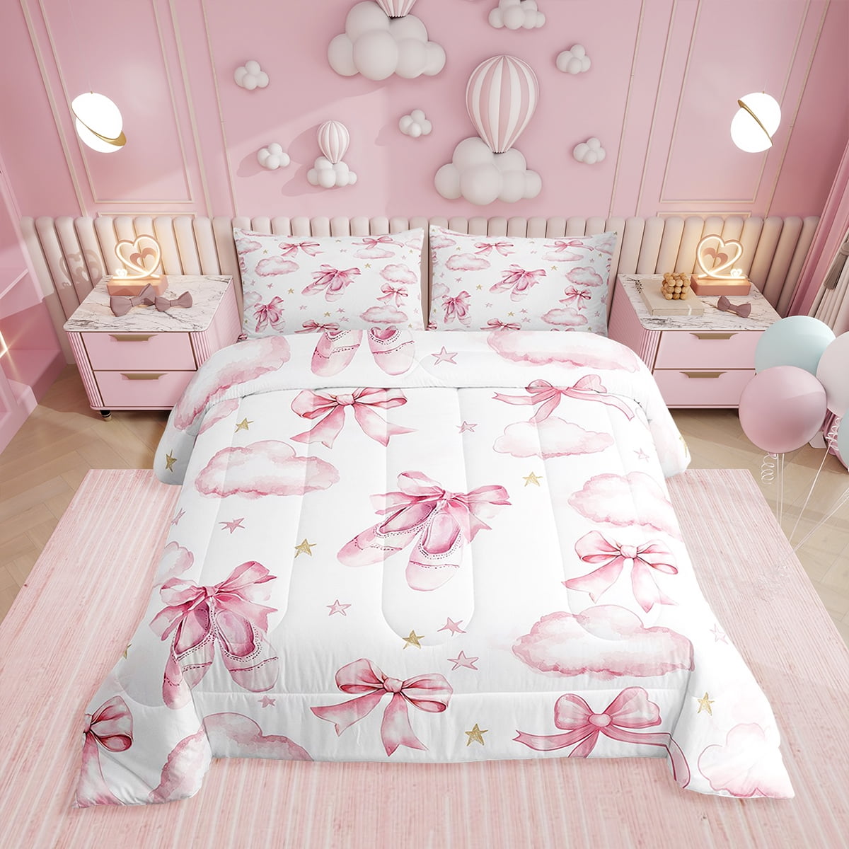 Pink Bowknot Comforter Set,Ballet Shoes Dancer Princess Bedding Set ...