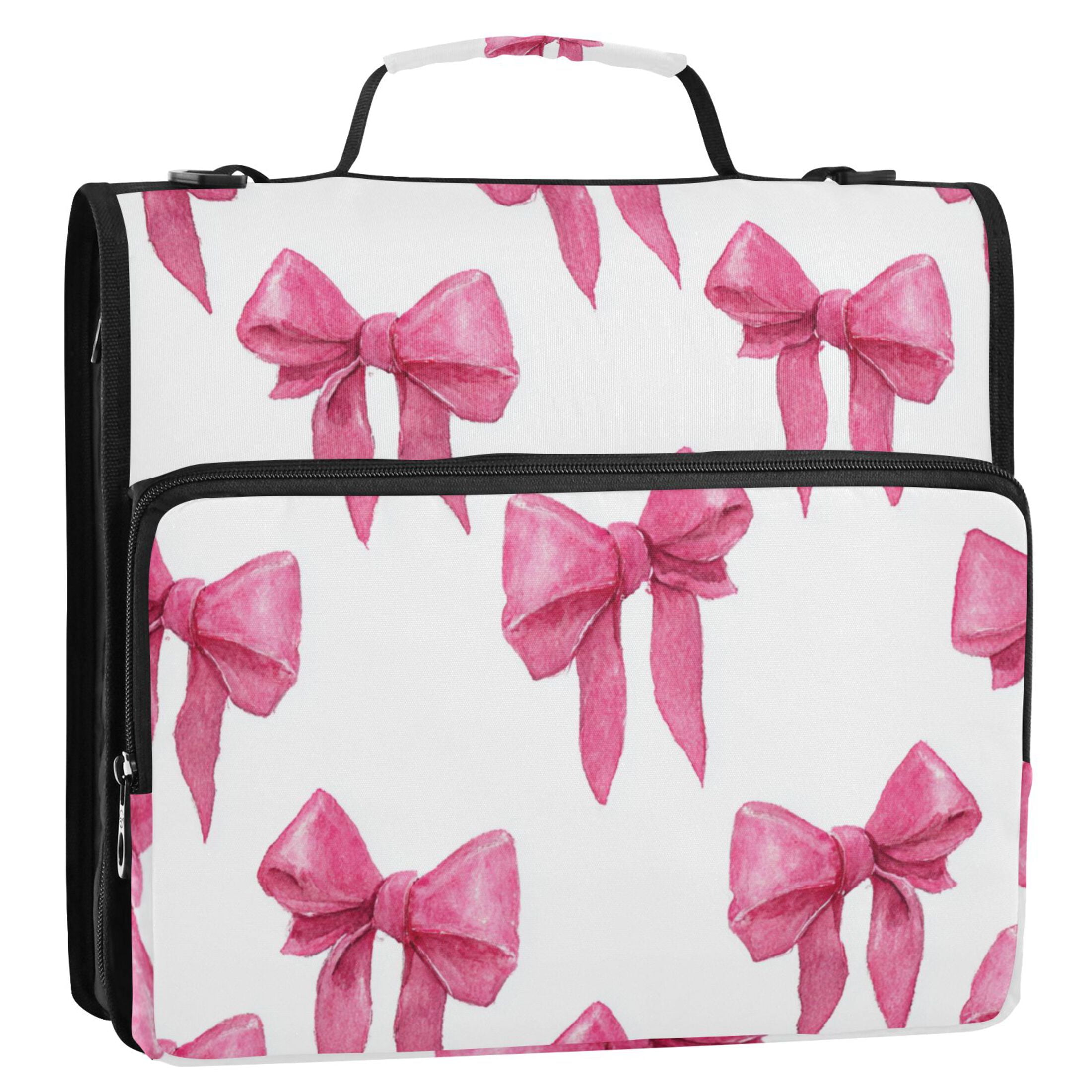 Pink Bowknots Watercolor Binder Bag with Shoulder Strap 3 Ring Zipper ...
