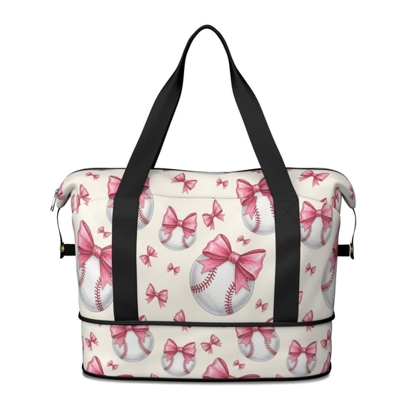 Pink Bows and Baseballs Pattern Expandable Travel Tote Bag, Luggage ...