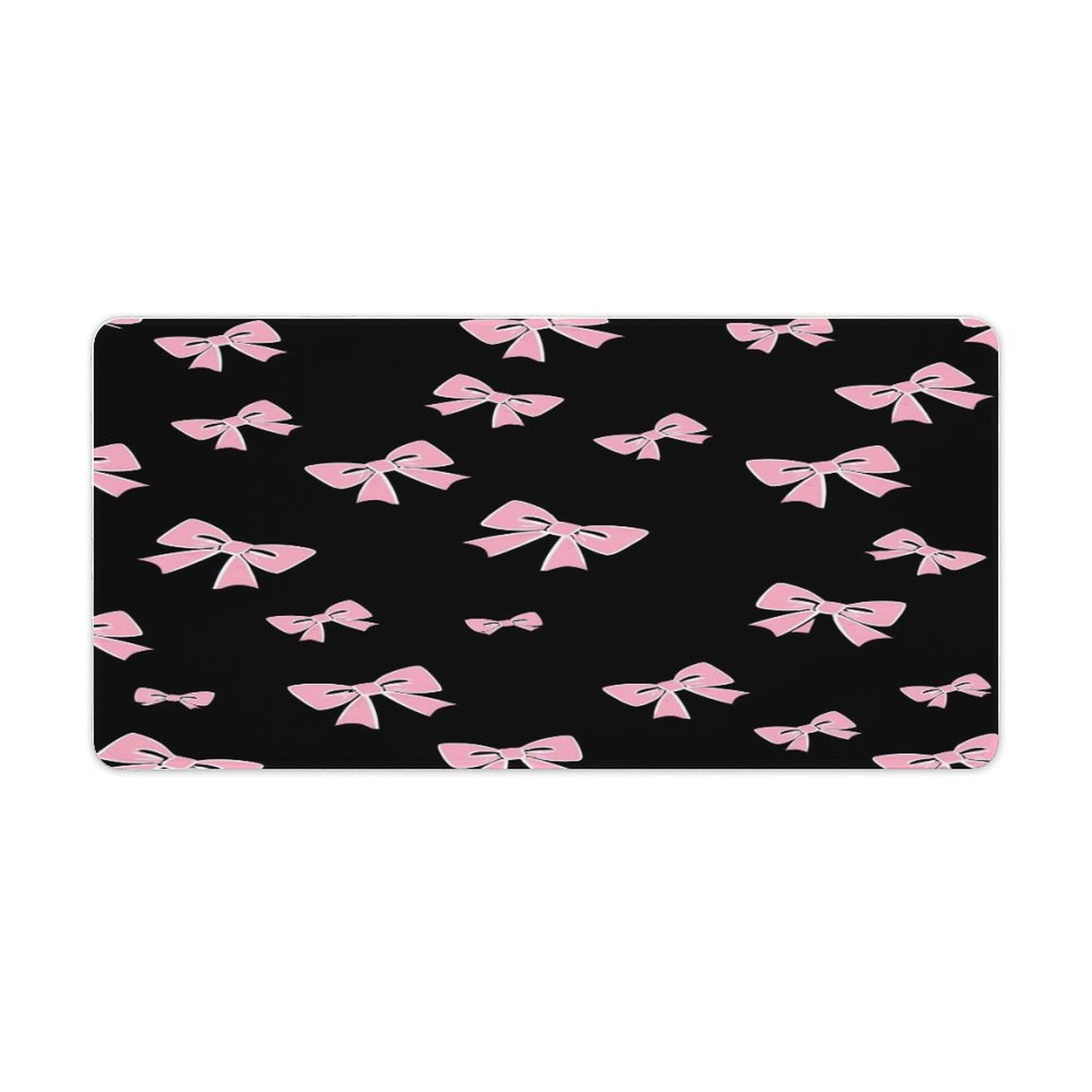 Pink Bows Black Background Mouse Pad Playmat Office Non-Slip Computer ...