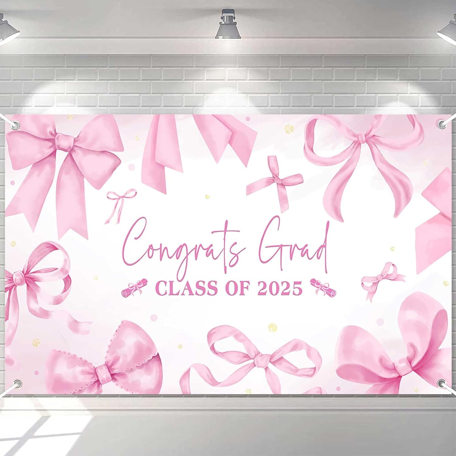 Pink Bows Graduation Banner - Class of 2025 Congrats Grad Backdrop ...