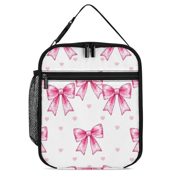 Pink Bows Hearts Pattern Lunch Bag Warm Insulated Lunch Box School Food ...