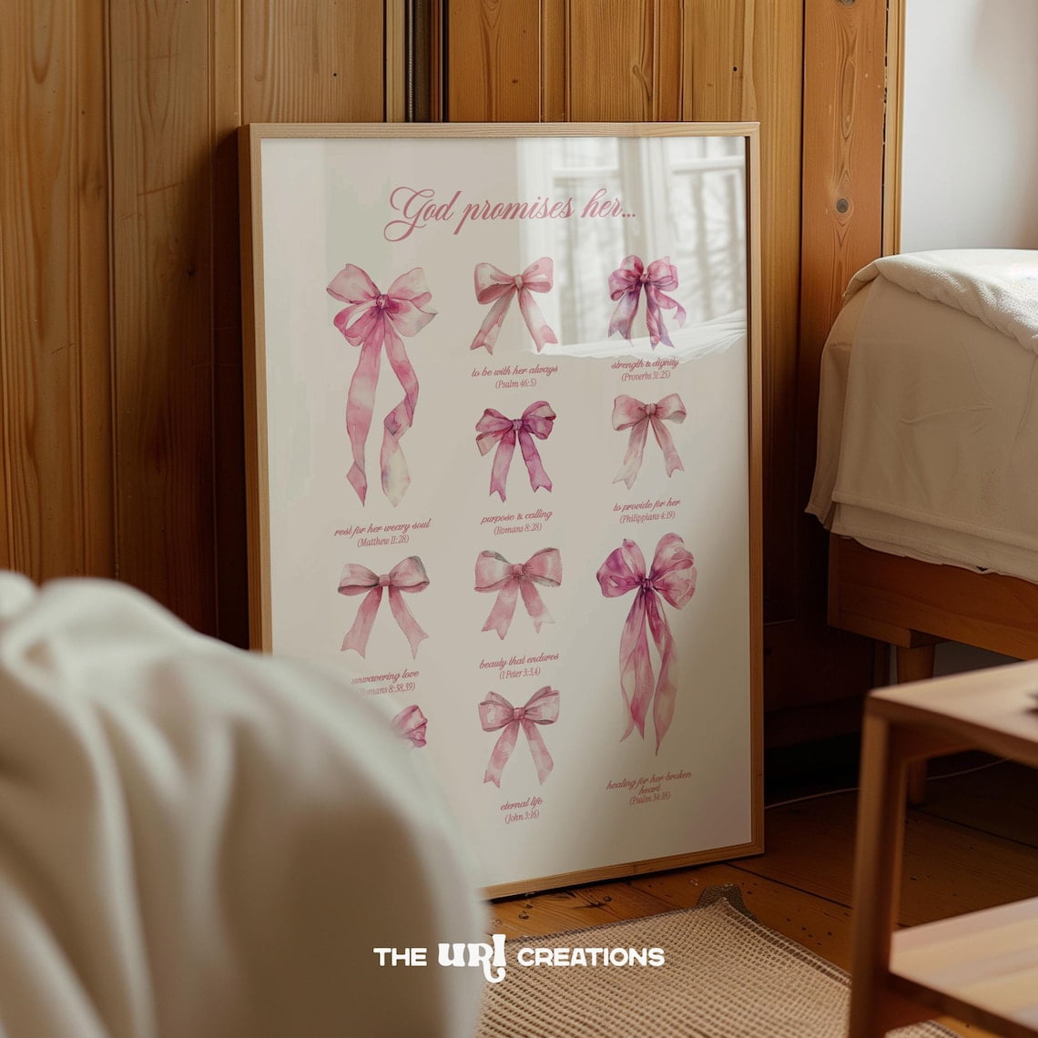 Pink Bows Print Christian Wall Art, Coquette Room Decor, Promises Of ...