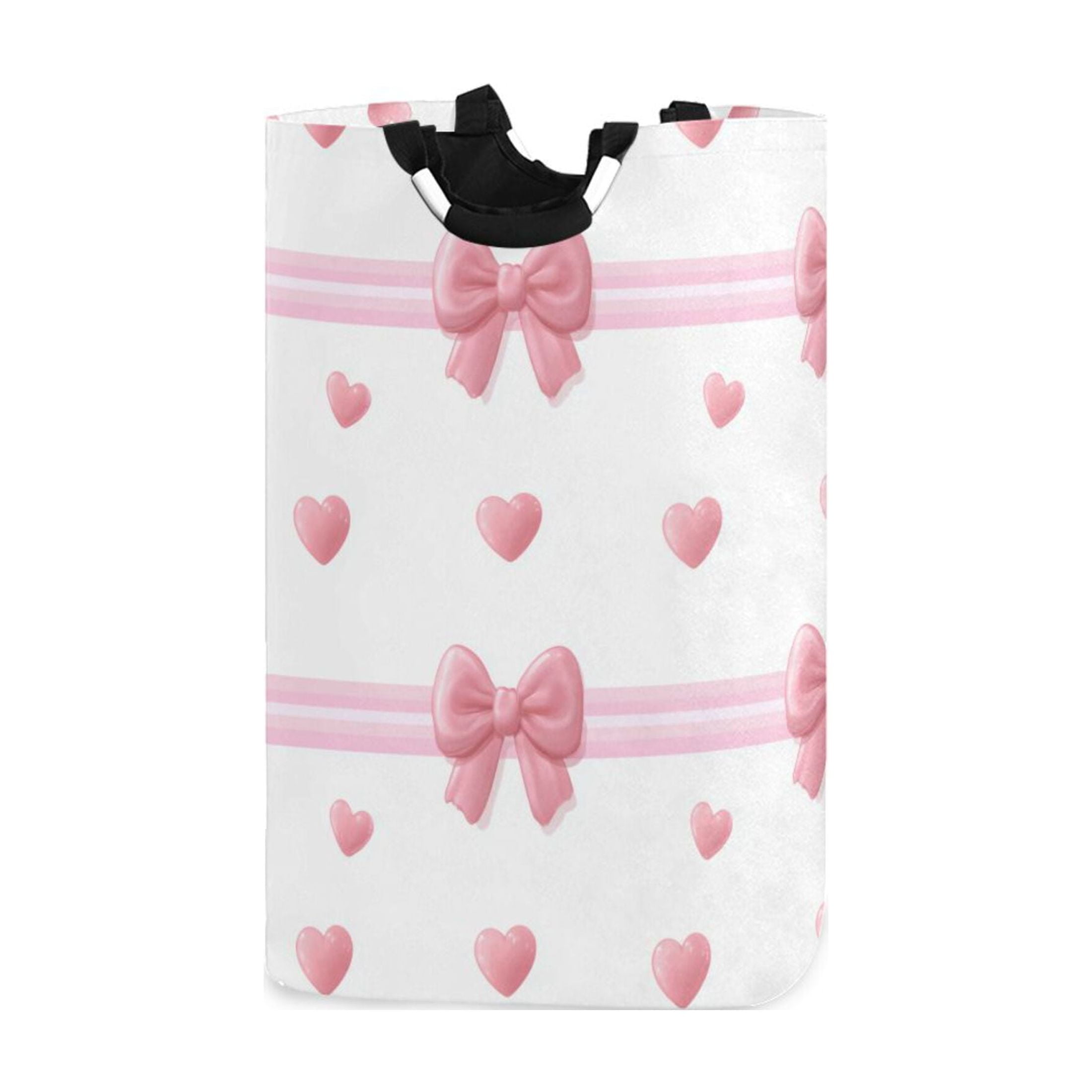 Pink Bows Stripes Hearts Valentine Laundry Basket with Handles Foldable ...