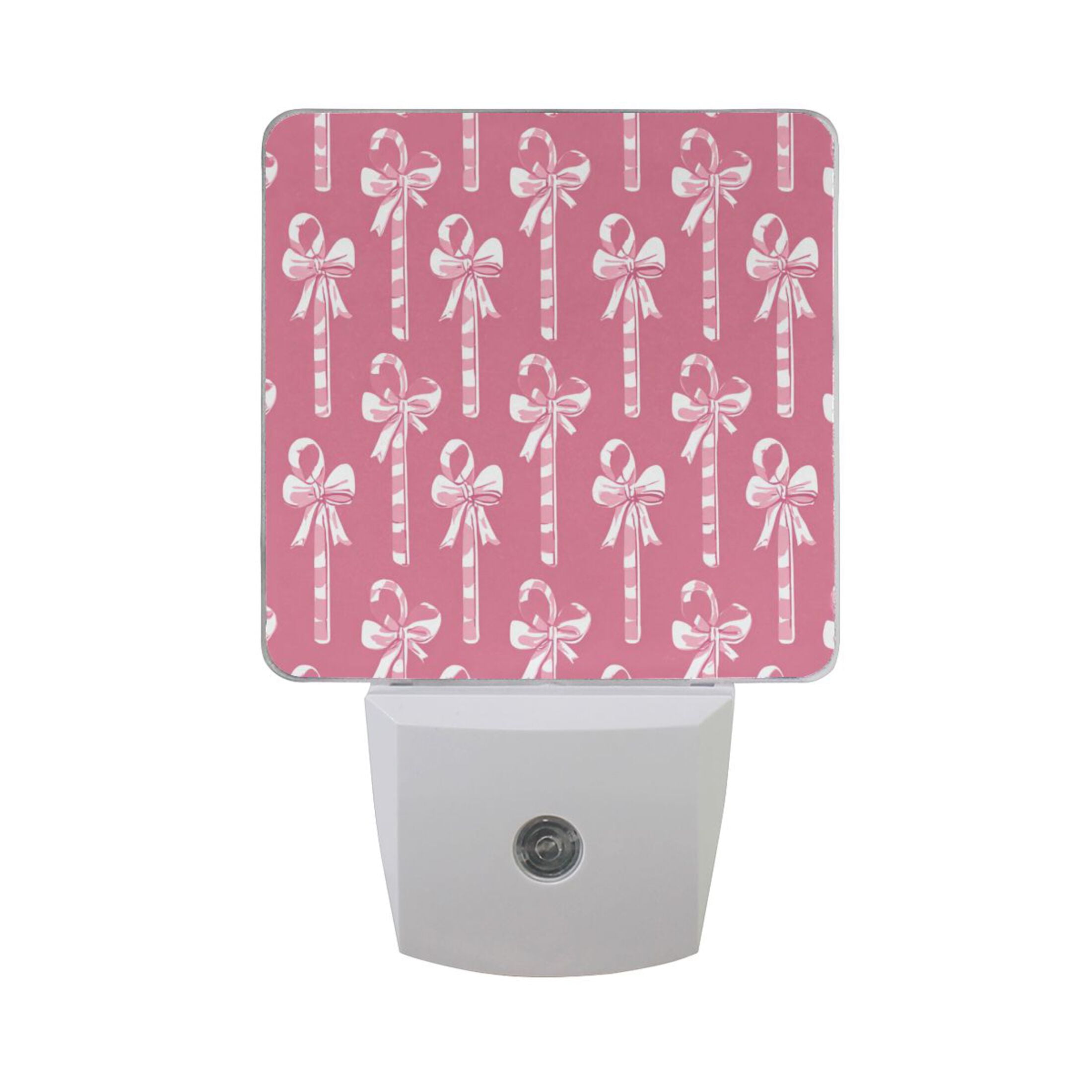 Pink Bows Tie on Candy Canes Christmas LED Night Light Sensor Lamp Plug ...