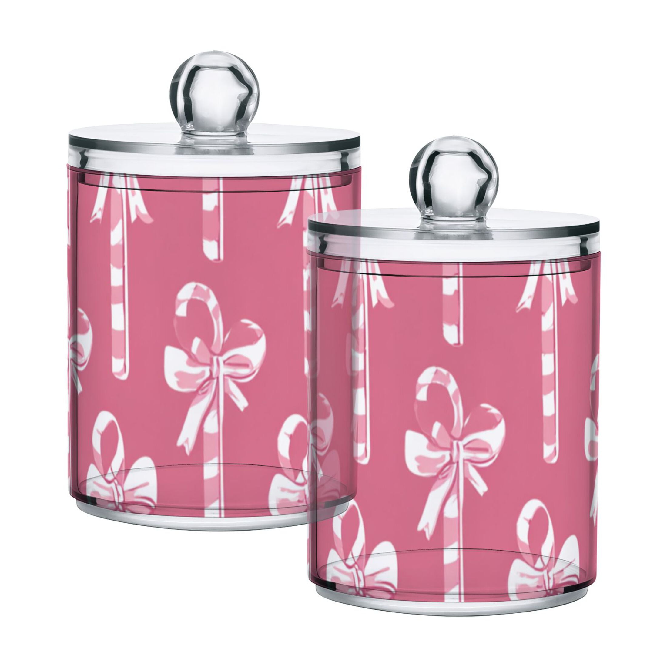 Pink Bows Tie on Candy Canes Christmas Translucent Plastic Cans Storage ...