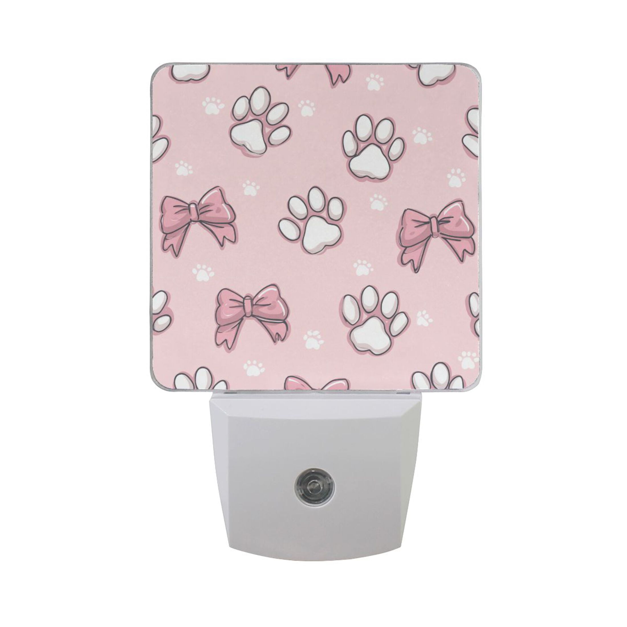 Pink Bows and White Paw Prints LED Night Light Sensor Lamp Plug-in ...