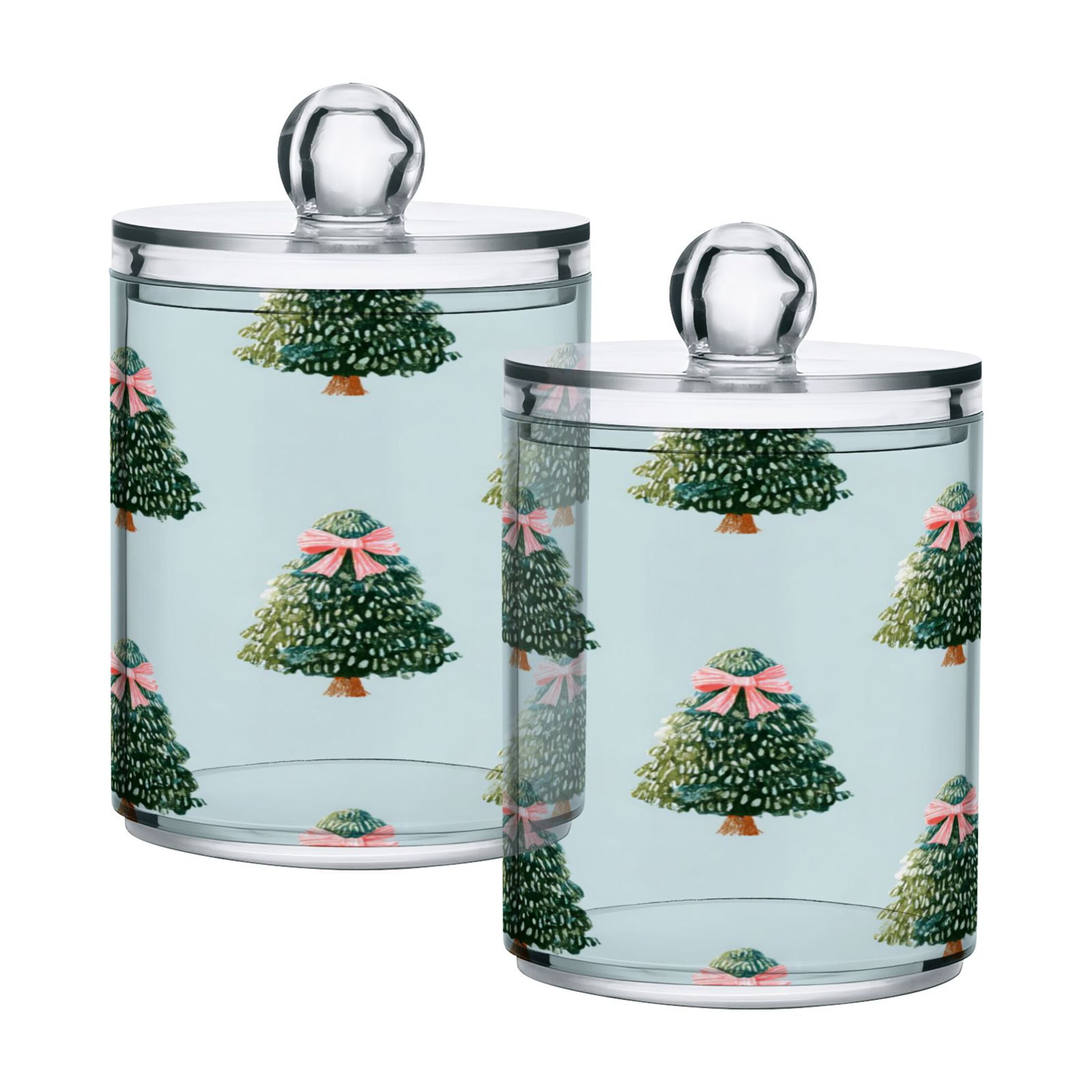 Pink Bows on Christmas Tree Translucent Plastic Cans Storage Canisters ...