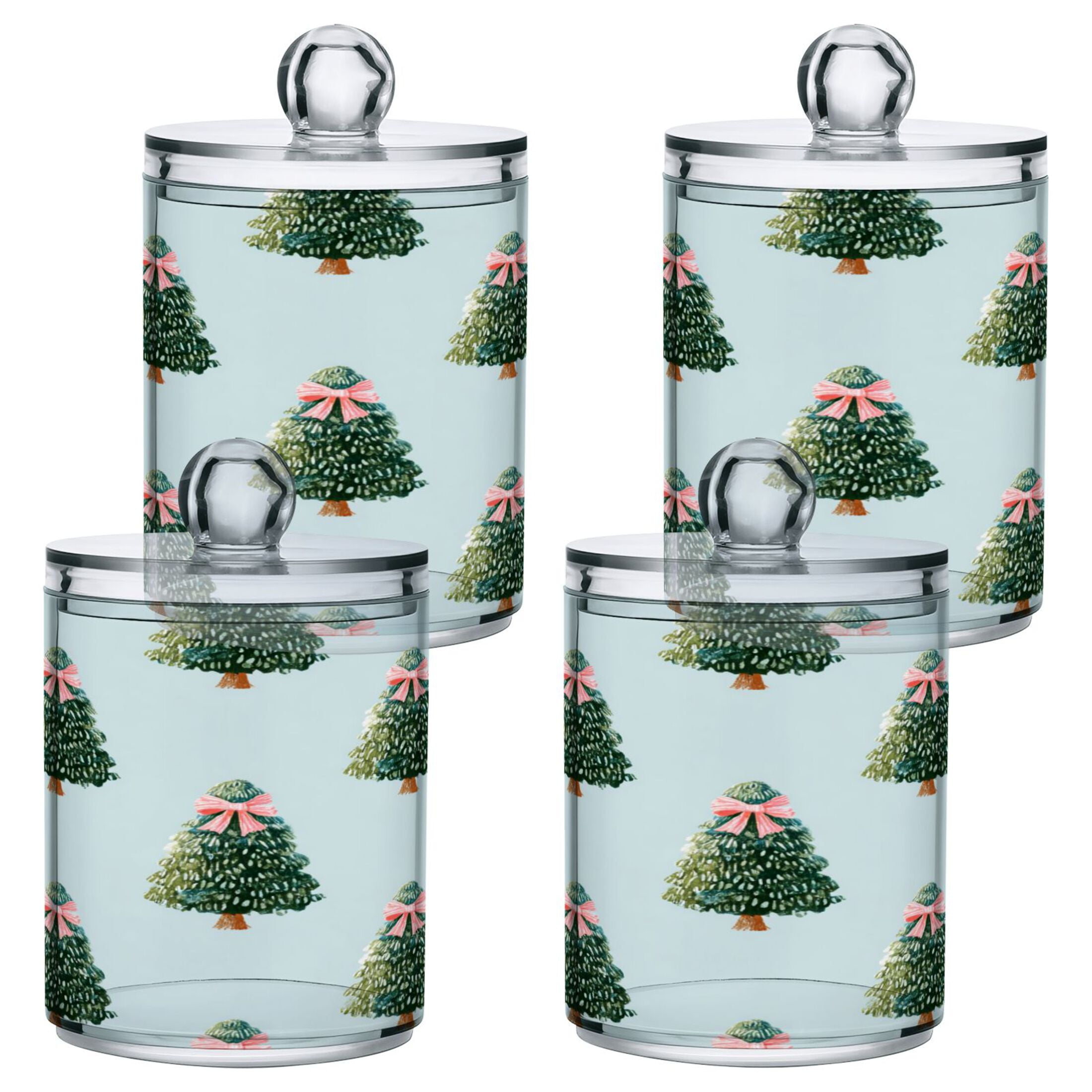 Pink Bows on Christmas Tree Translucent Plastic Cans Storage Canisters ...