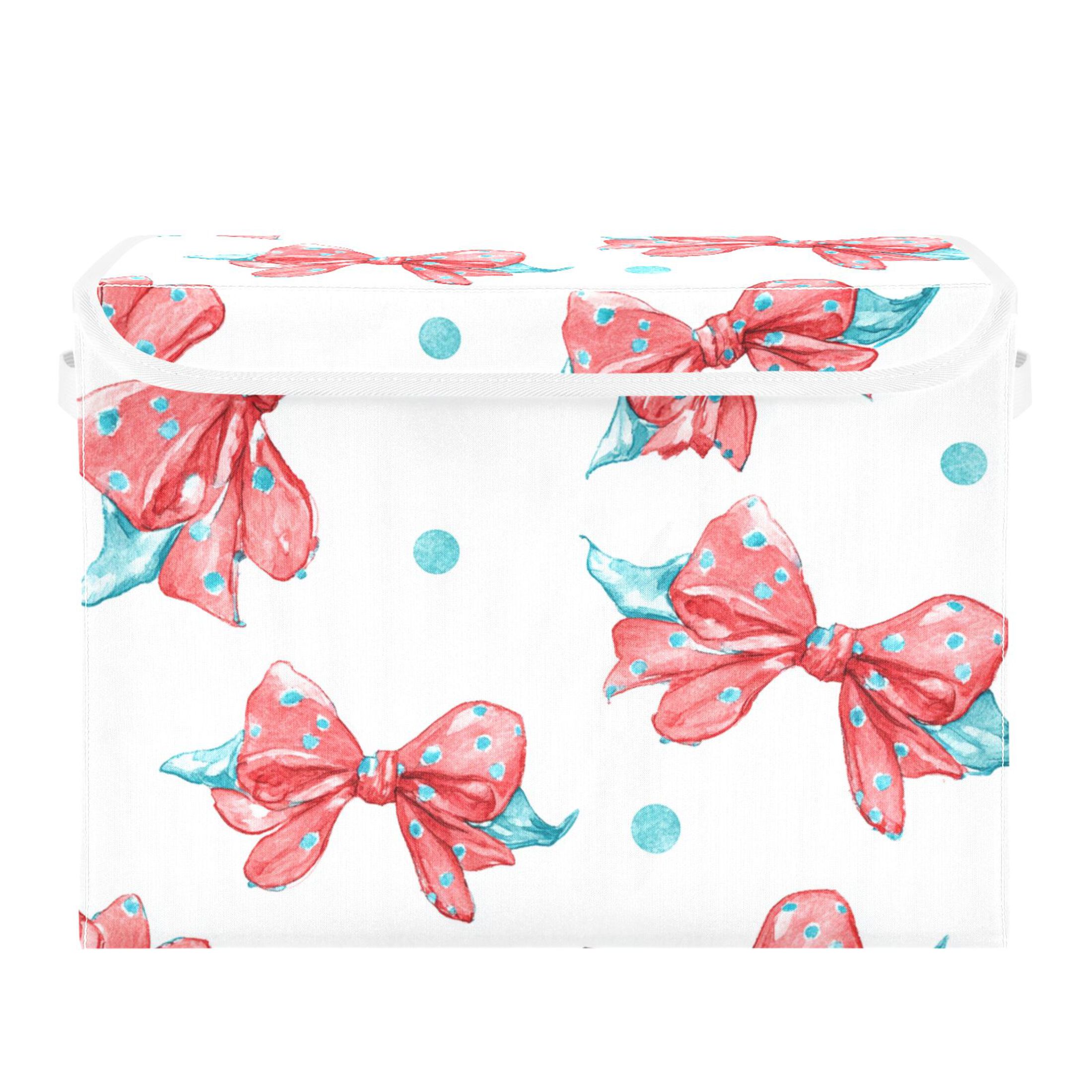 Pink Bows with Blue Dots Cute Foldable Storage Bins with Lids Handles ...