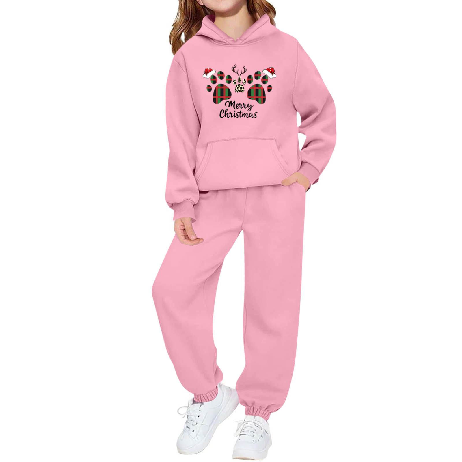 Pink Boy Girl Thermal Fuzzy 2 Piece Hooded Outfits 2PC Tracksuits for ...