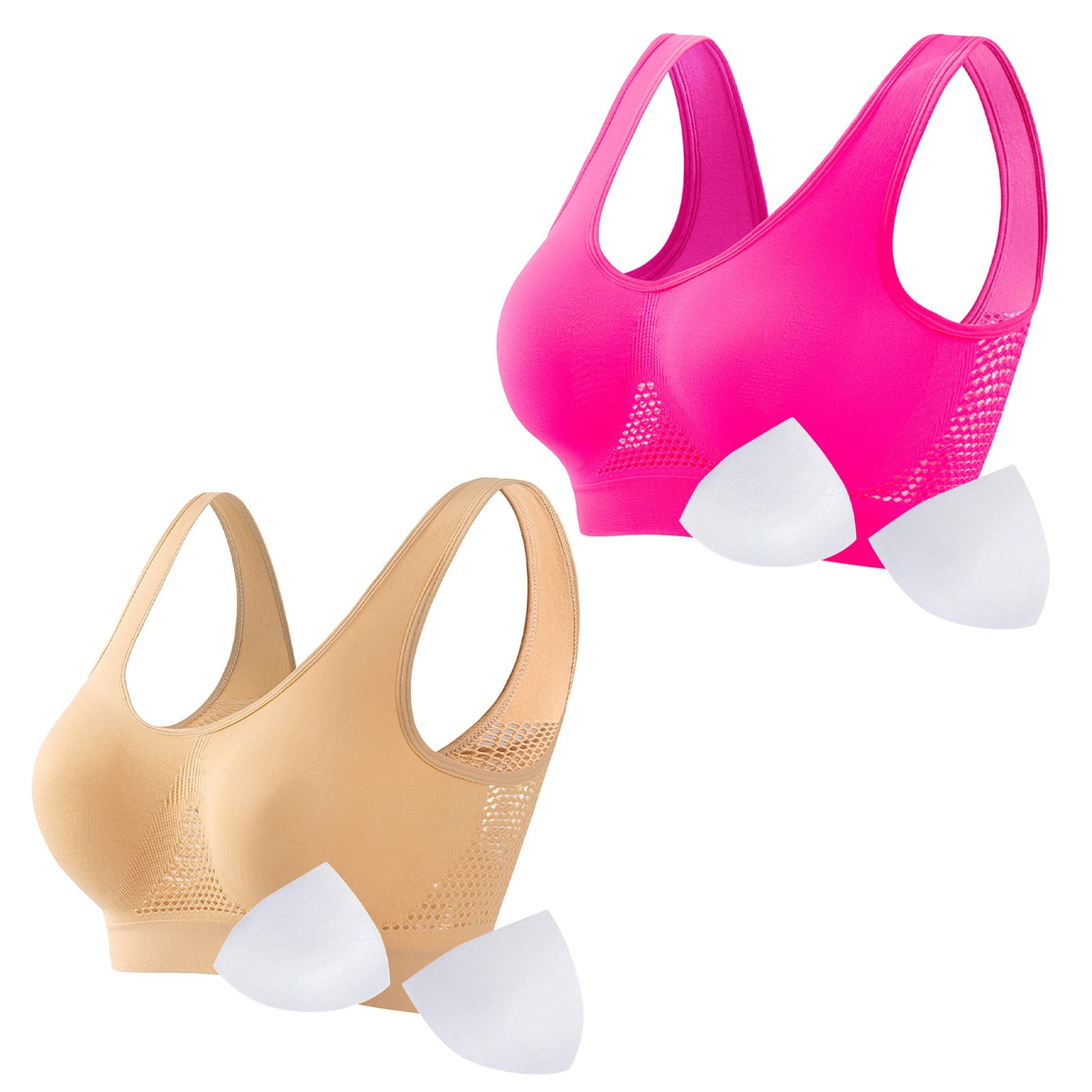 Pink Bra 2 Pack Women Seamless Sports Bra Breathable Wireless Push Up ...