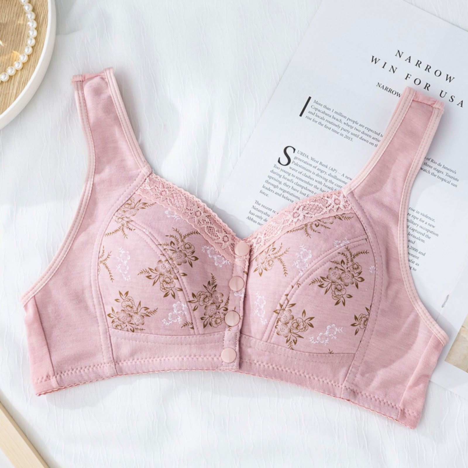 Pink Bras for Women Lace Front Buckle Prints Underwear Without Rims ...
