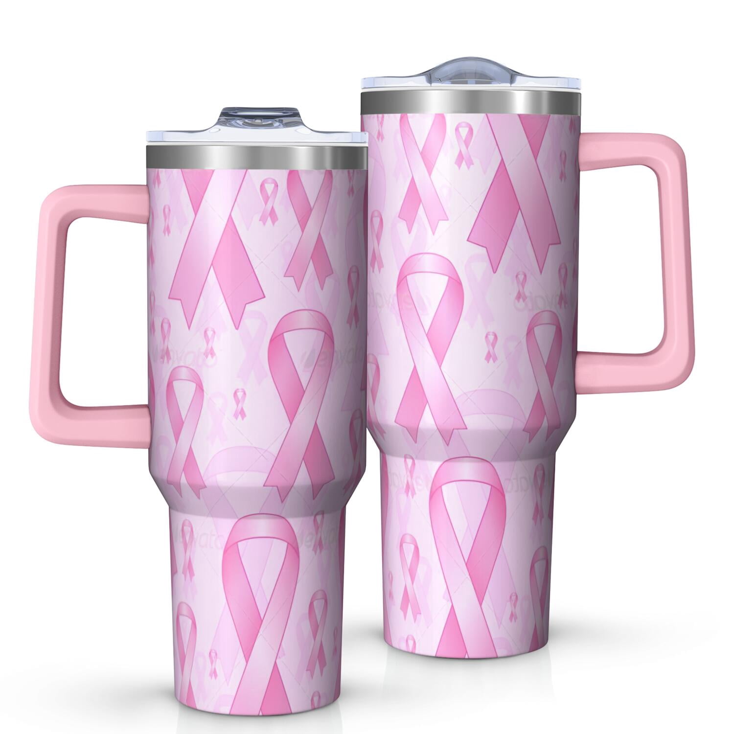 Pink Breast Cancer Tumbler with Handle and Lid,40oz Double Wall Vacuum ...