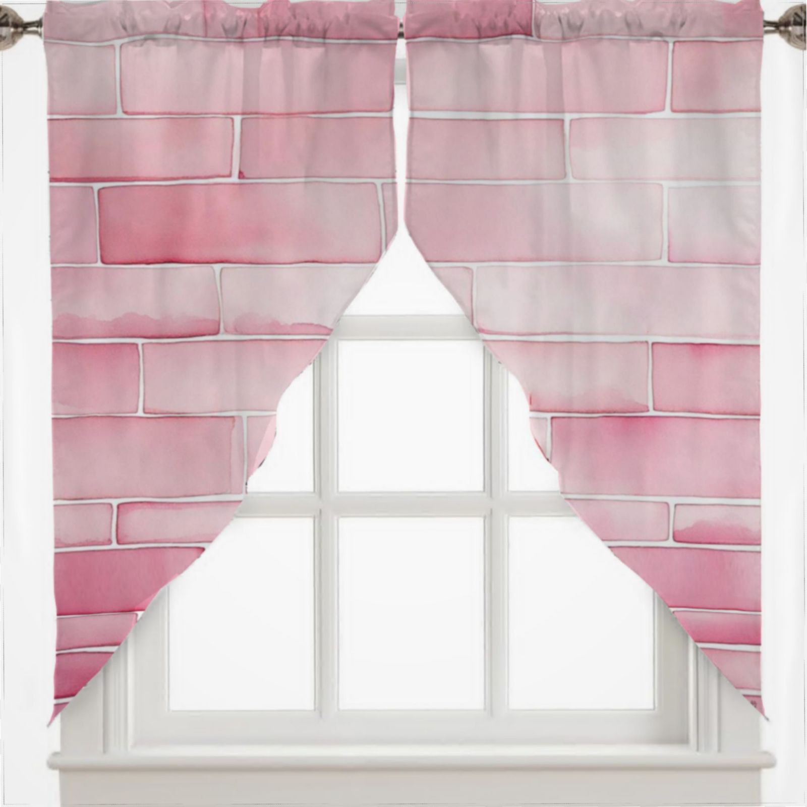 Pink Brick Stone Wall Swag Valances For Windows 2 Pack For Kitchen ...