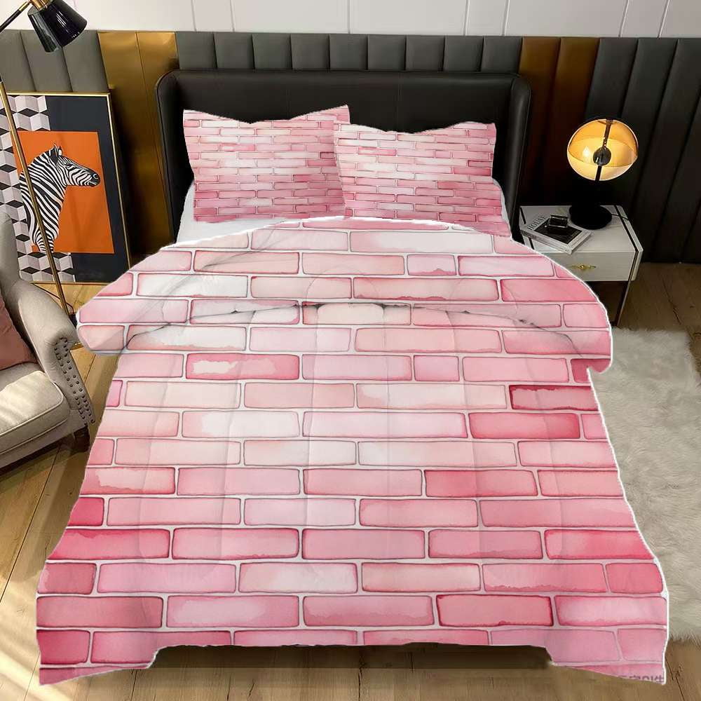 Pink Brick Wall, Brick Stone Wall Comforter Set Queen Size Bedding Set ...