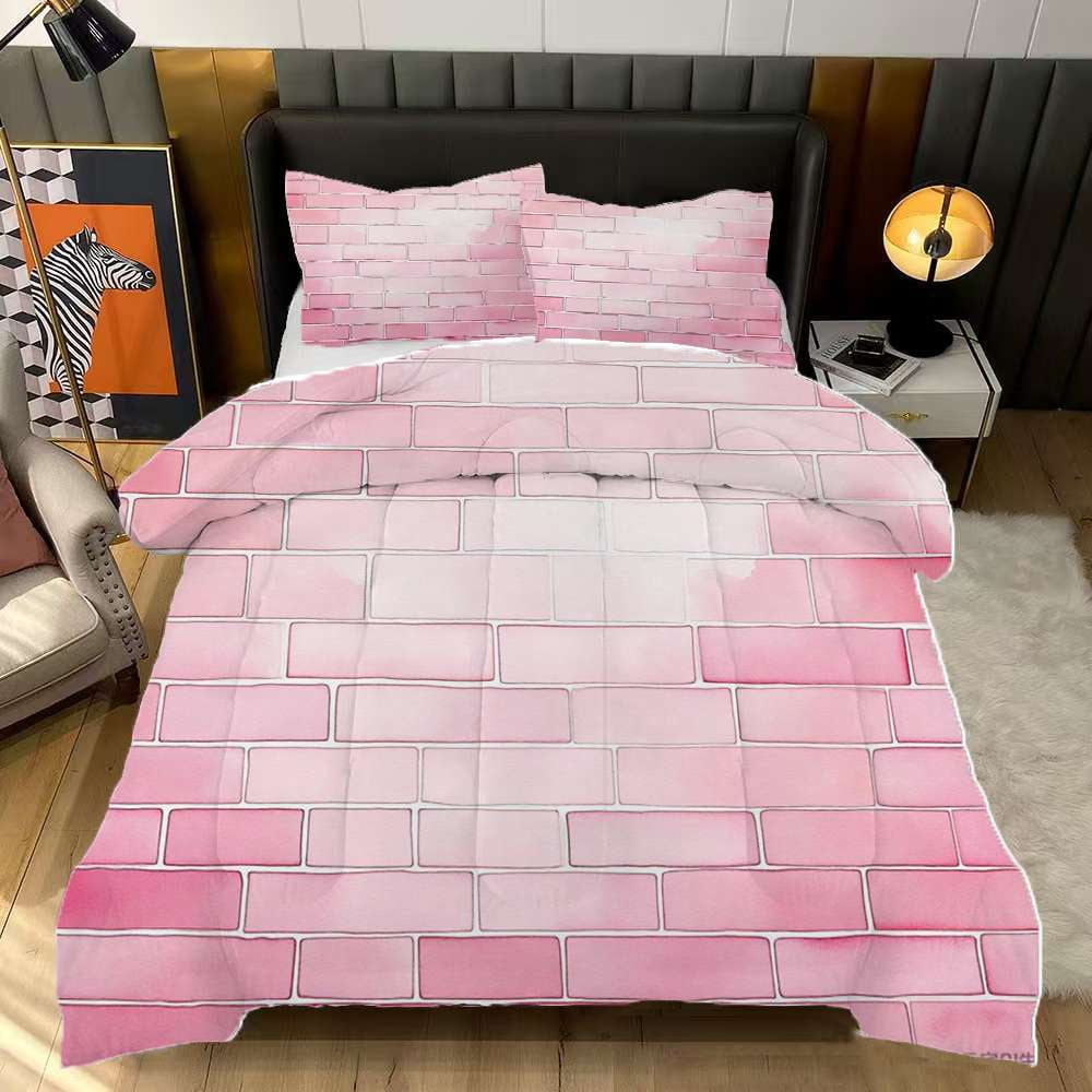 Pink Brick Wall, Brick Stone Wall Sunlight Comforter Set Queen Size Bedding Set For Travl ...