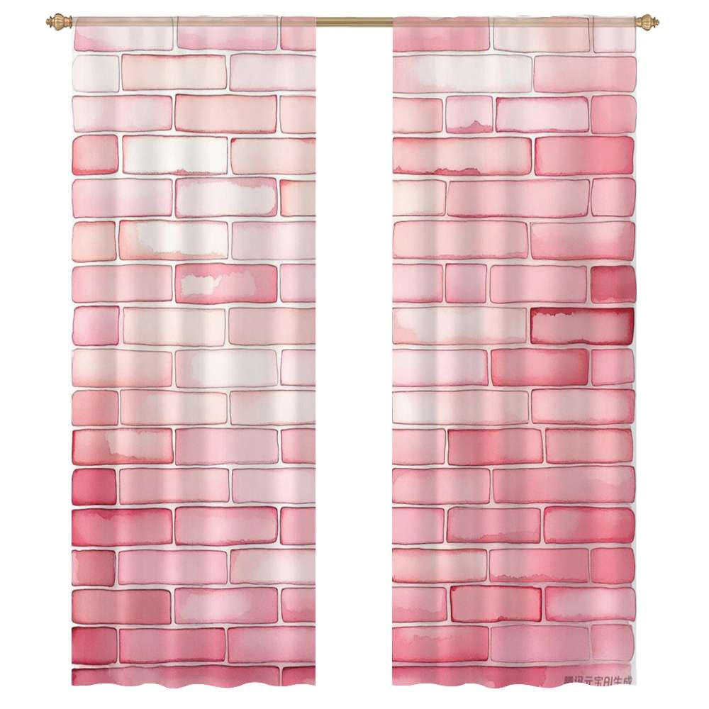 Pink Brick Wall, Brick Stone Wall Tulle Curtains For Living Room ...