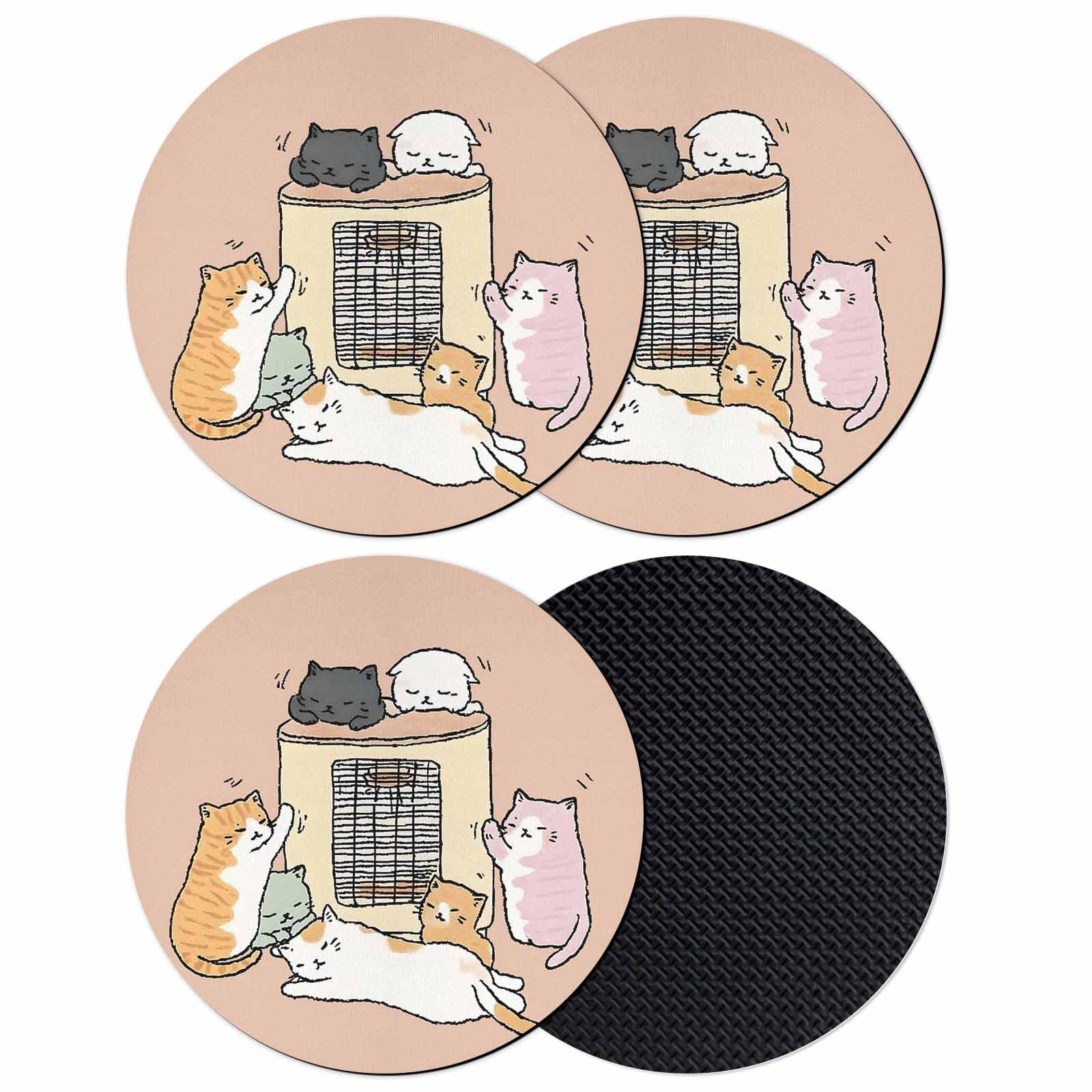 Pink Brown Cute Cat Coasters Set of 4, Absorbent Coasters for Drinks ...