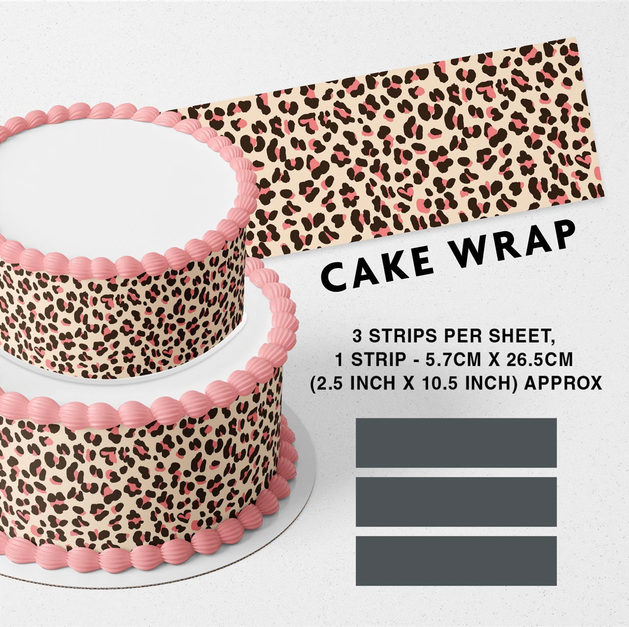 Pink Brown Leopard Strips Edible Icing Printed Cake Wrap Strips Topper ...