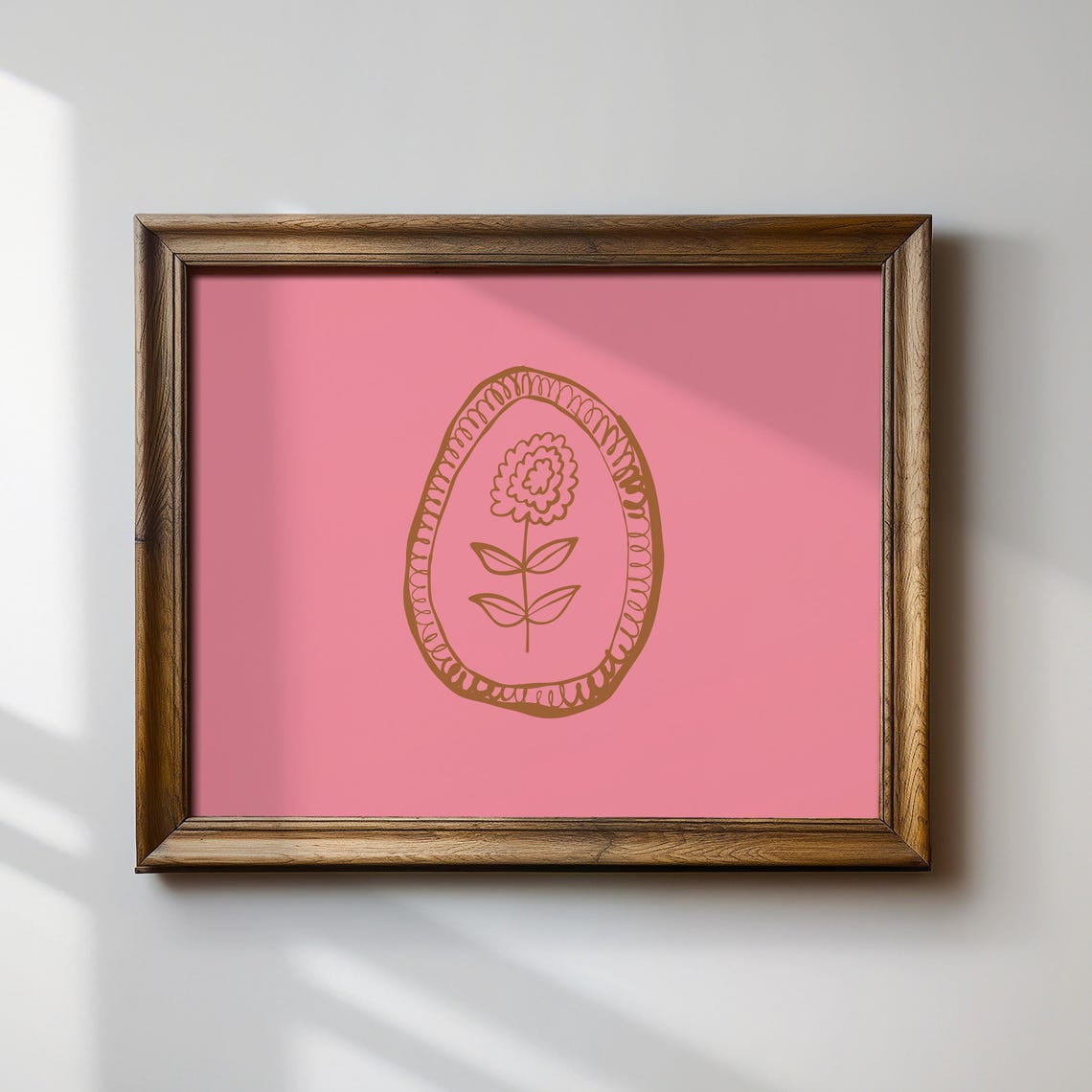 Pink Brown Squiggle Daisy Horizontal Doodle Line Illustration Print ...