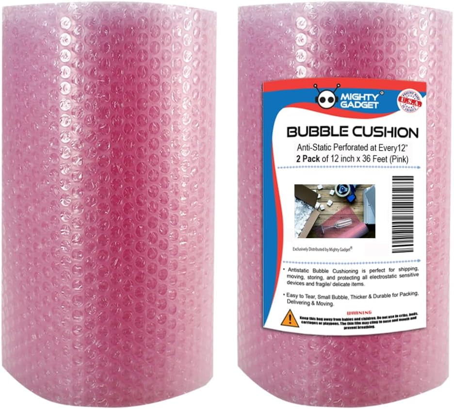 "Mighty Gadget Eco Friendly Pink Bubble Cushioning Wrap - 2 Rolls, 12 ...