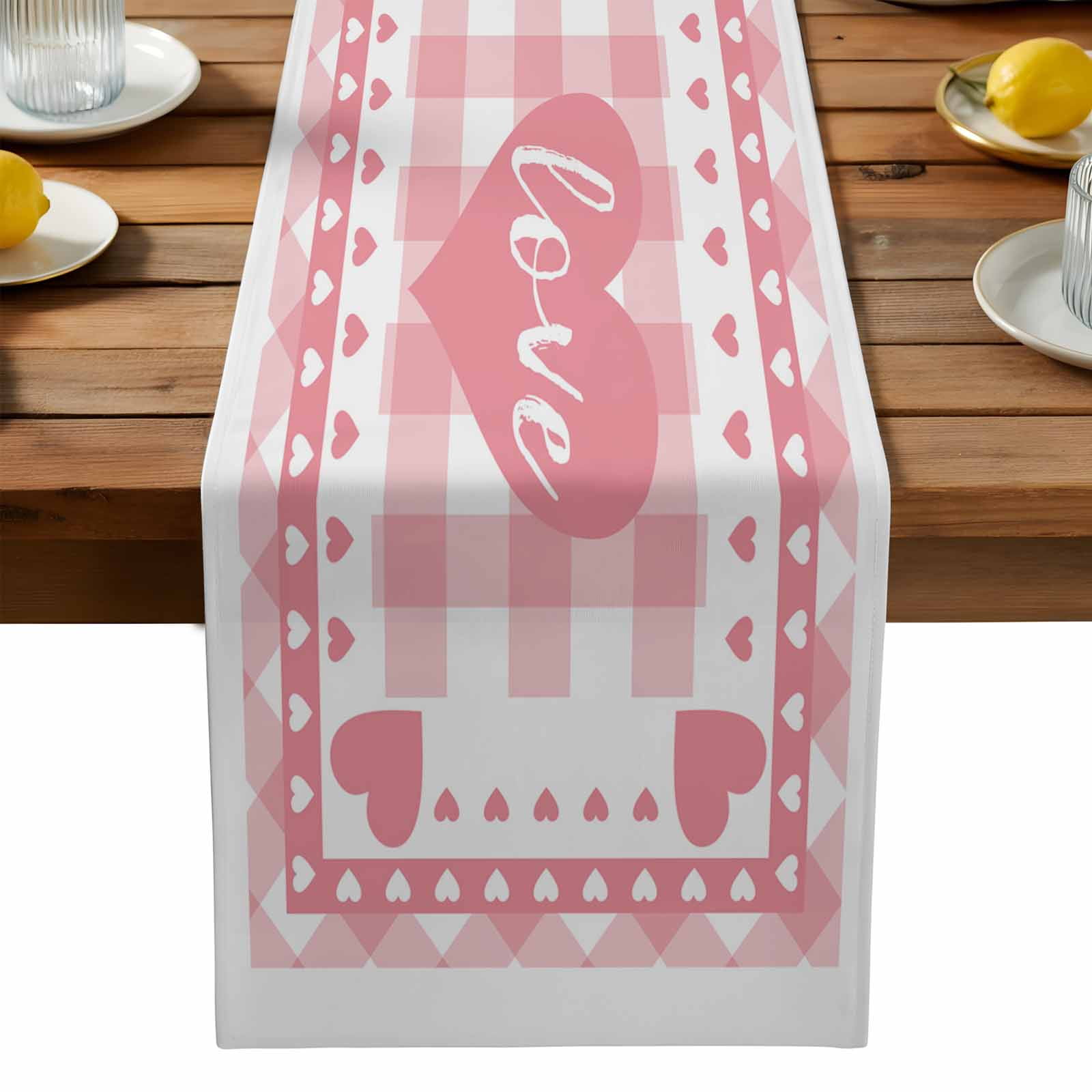 Pink Buffalo Check Plaid Love Hearts Table Runner, Pink White Cotton ...