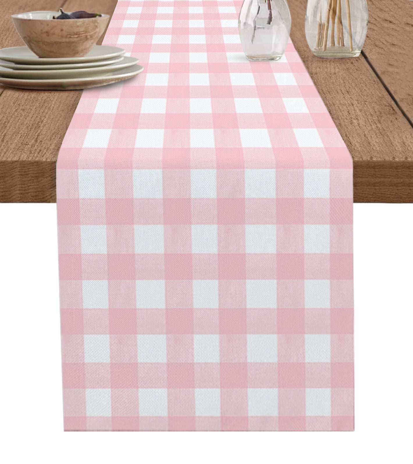 Pink Buffalo Plaid Table Runner Farmhouse Pink White Checkered ...