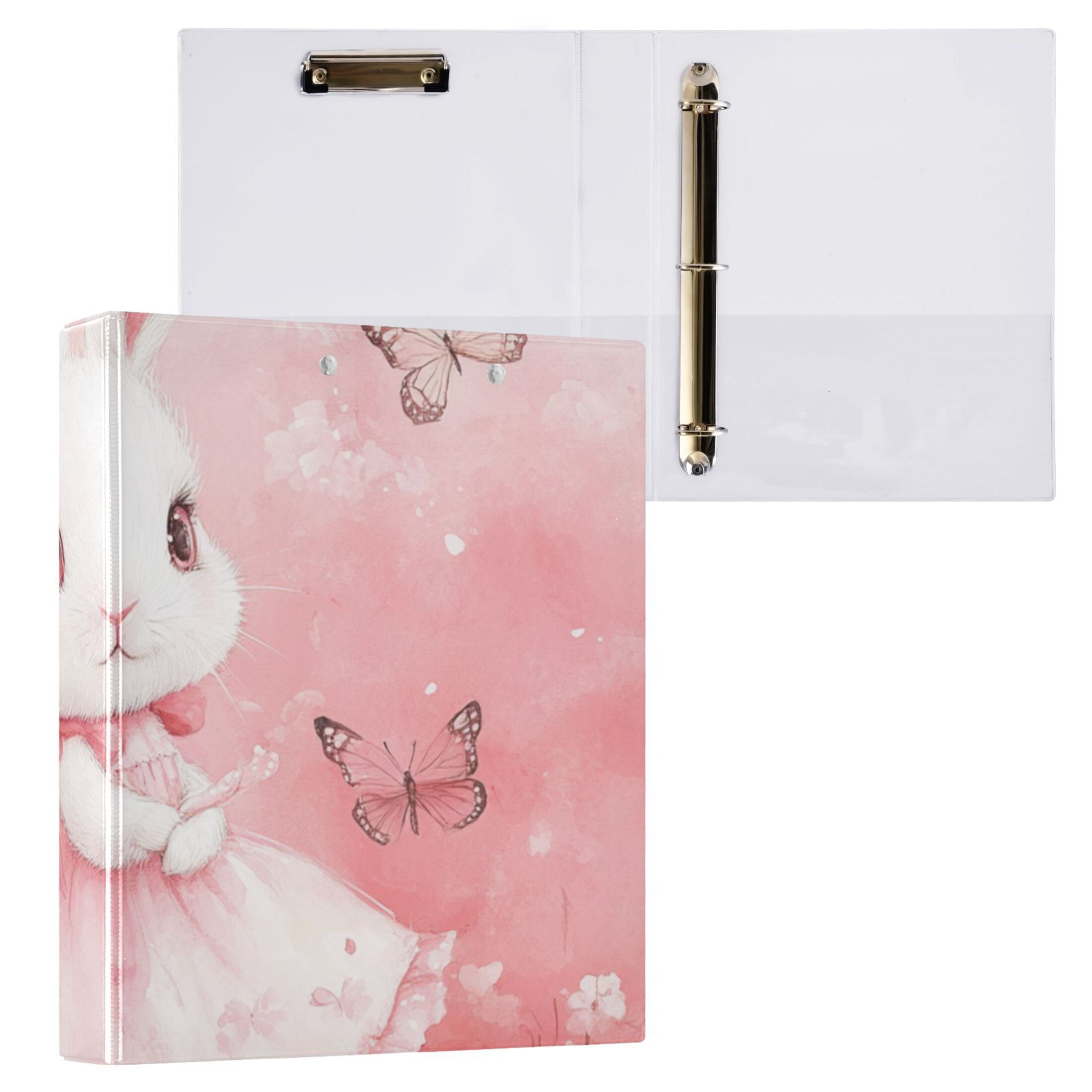 Pink Bunny Butterflies 3 Ring Binders 1.5 inch Hardcover File Folders ...