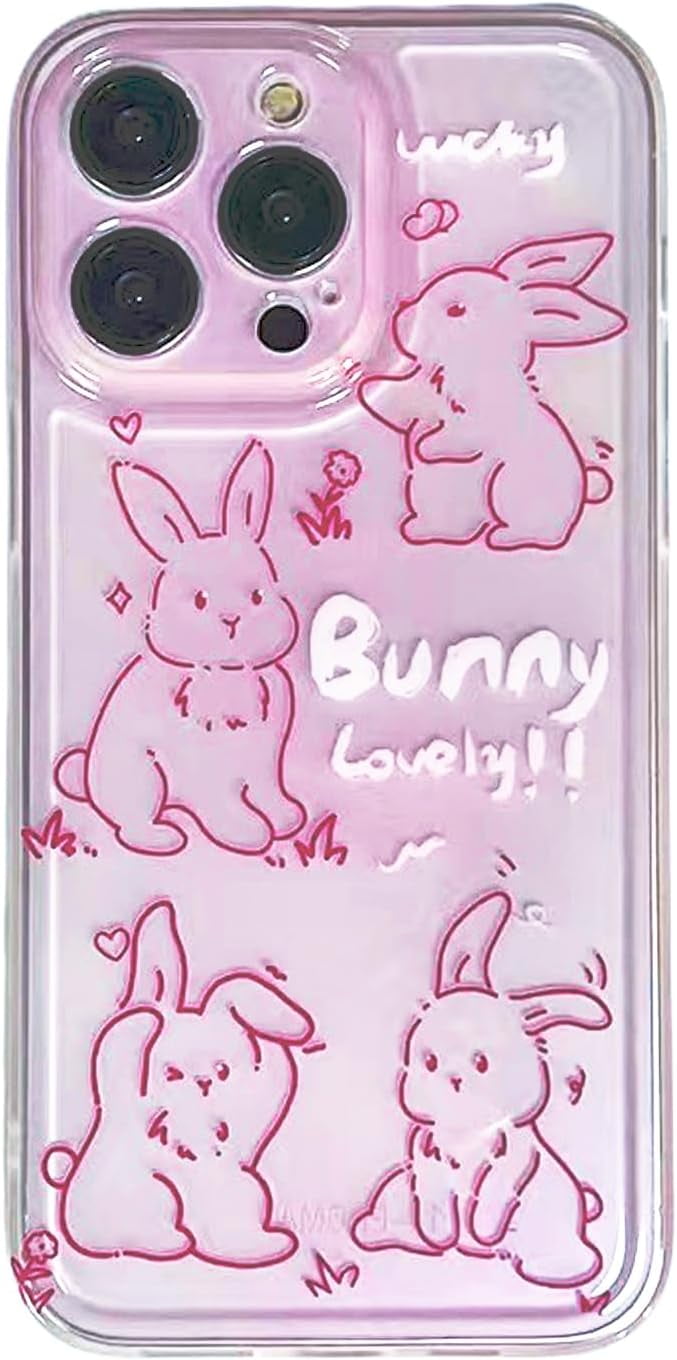 Pink Bunny Phone Case for iPhone 13 Pro, Pink Clear Cute 3D Korea ...