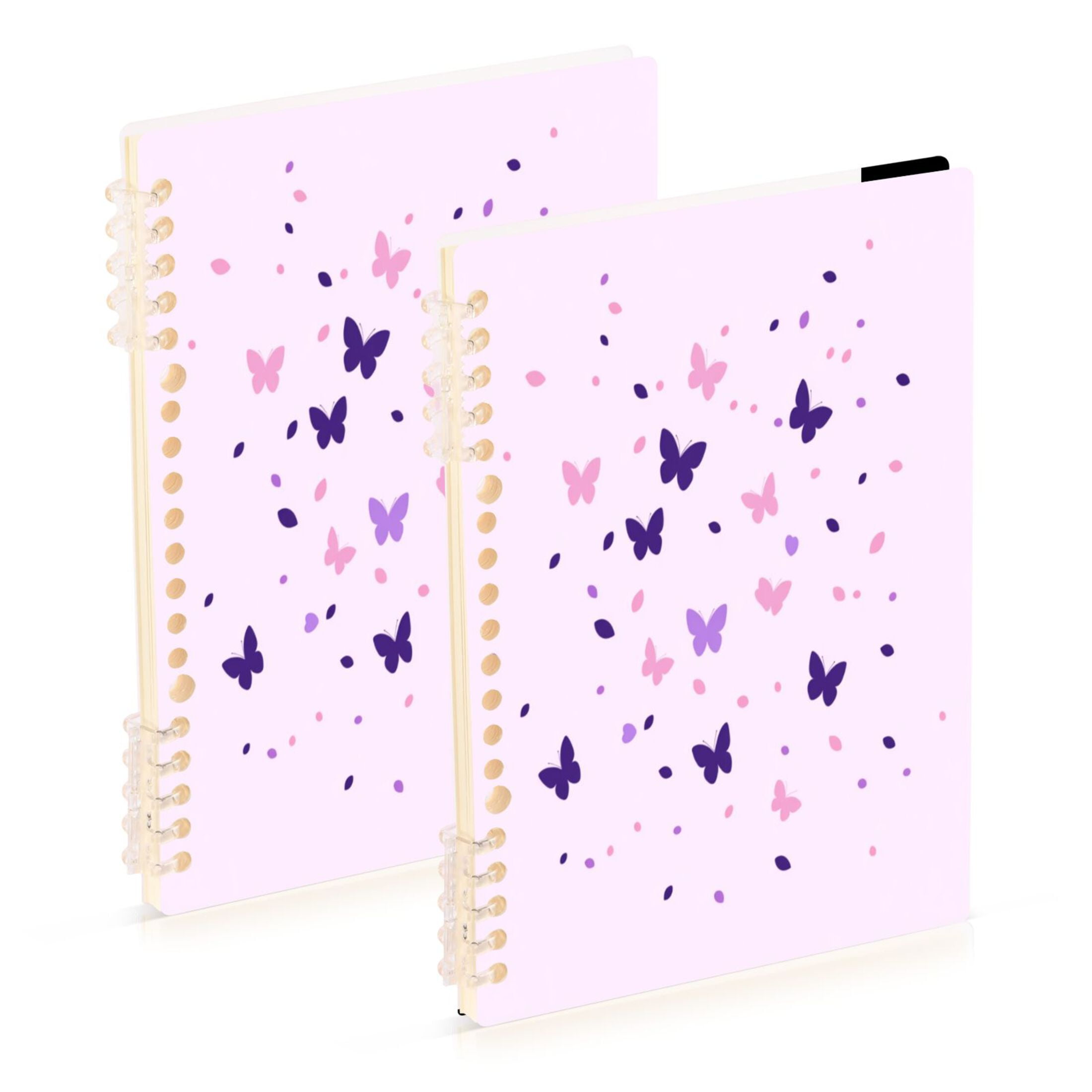 Pink Butterflies 2-Piece A5 PP Notebooks, Adjustable Rings, 80g Paper ...
