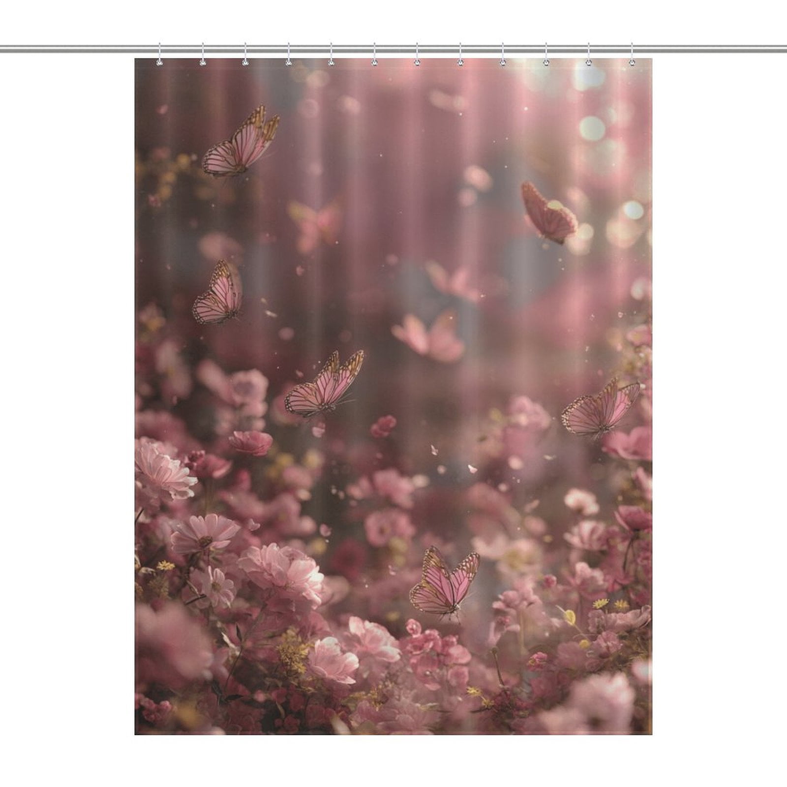 Pink Butterflies Dance Pink Flower Field Cloth Fabric Bathroom Decor ...
