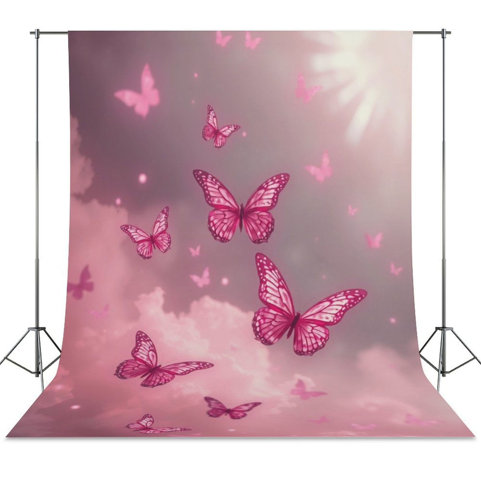 Pink Butterflies Flying Clouds Party Backdrop Birthday Decoration ...