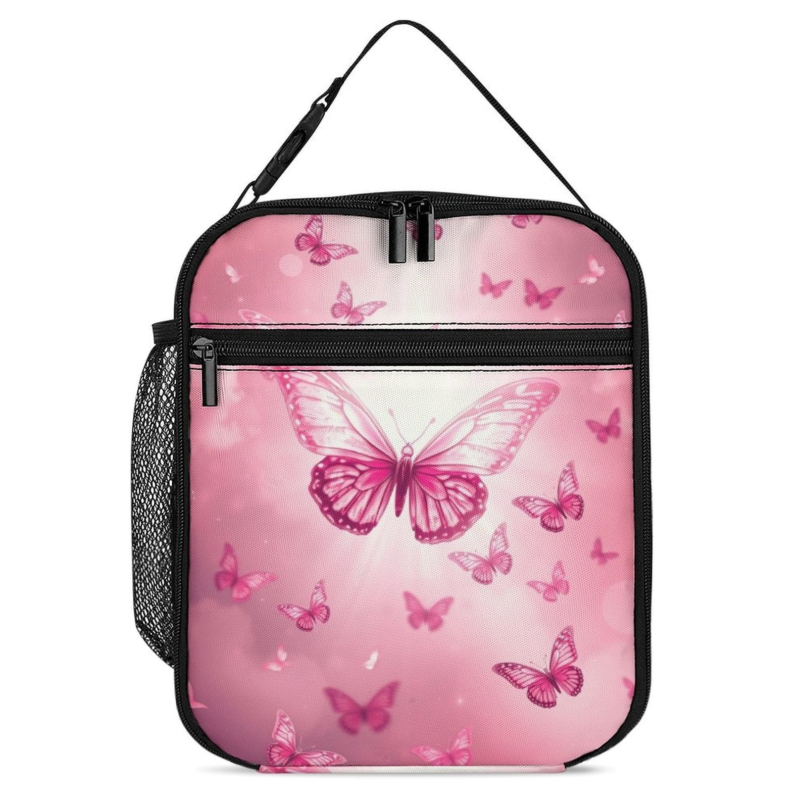 Pink Butterflies Flying Freely Lunch Bag Insulated Meal Bag Reusable ...