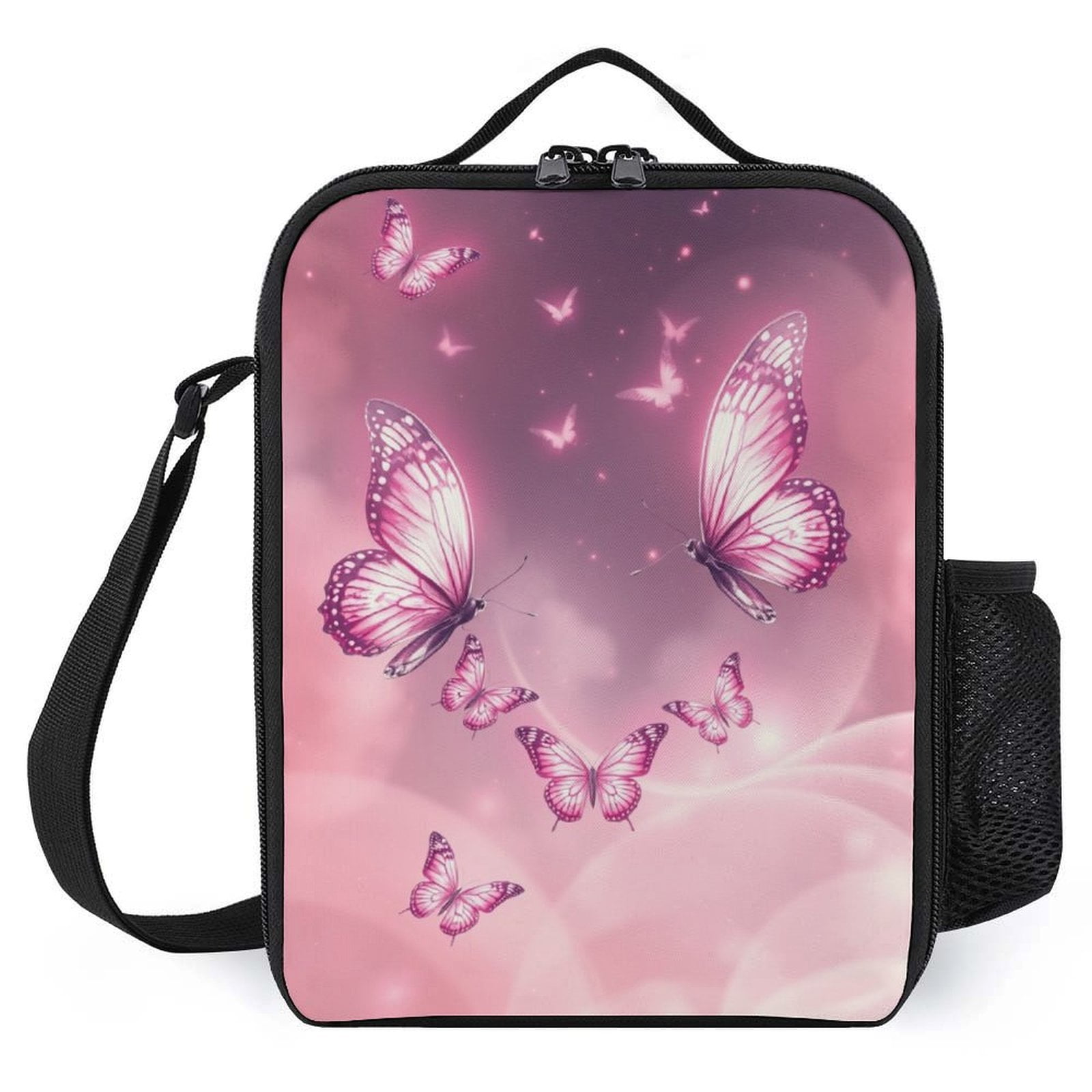 Pink Butterflies Flying Softly Lunch Box for Women Portable Lunch Bag ...
