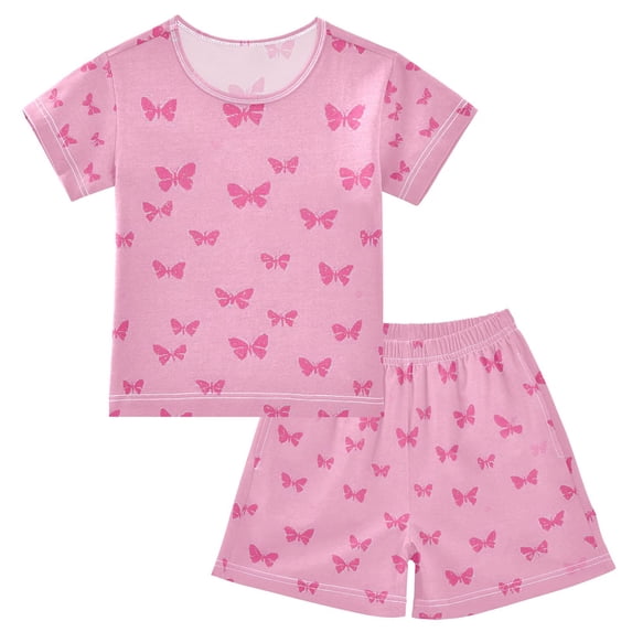 Pink Butterflies Pattern Summer Pajama Set Soft Cotton Short Sleeve ...