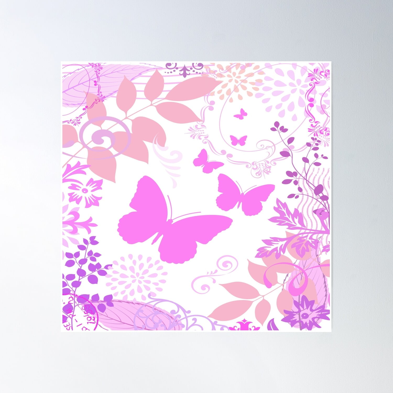 Pink Butterflies Poster Wall Art, Modern Wall Decor, 16x16 UNFRAMED ...