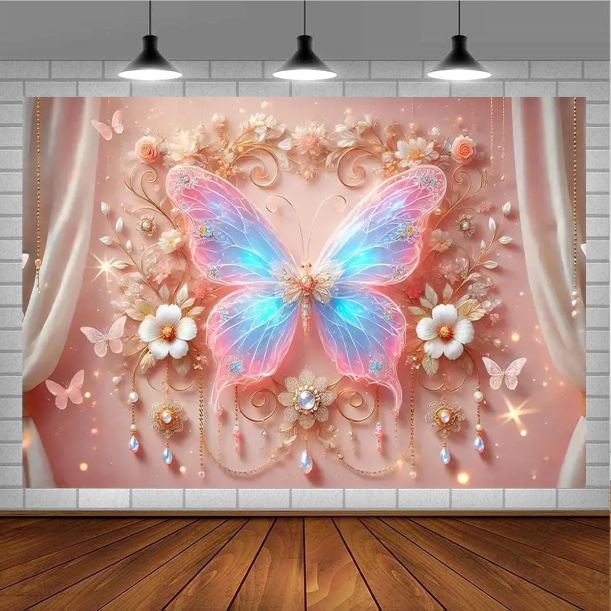 Pink Butterfly Backdrop Baby Shower Birthday Party Decorations Bridal ...