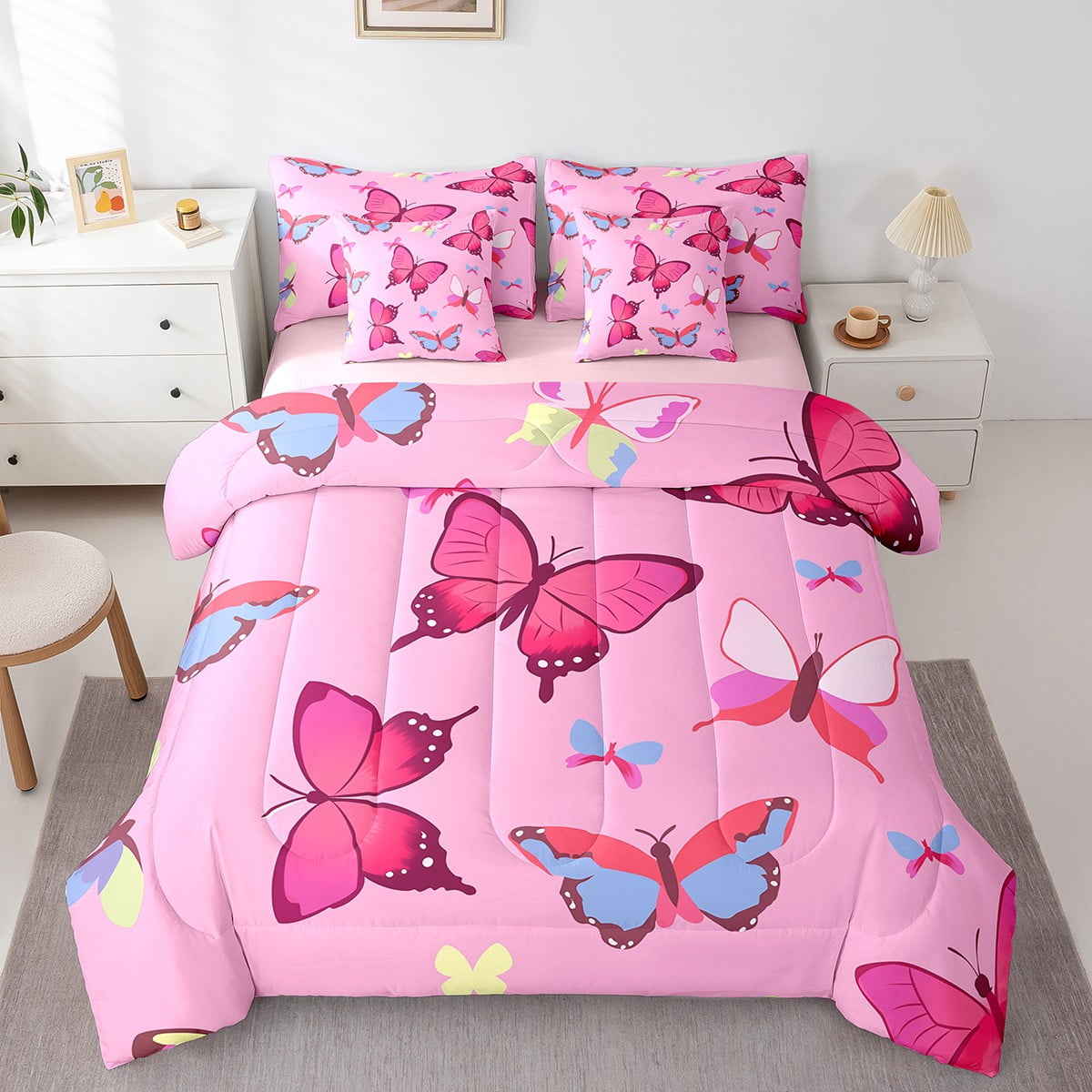 Pink Butterfly Bedding Set Full Size,Girly Butterflies Comforter Set ...