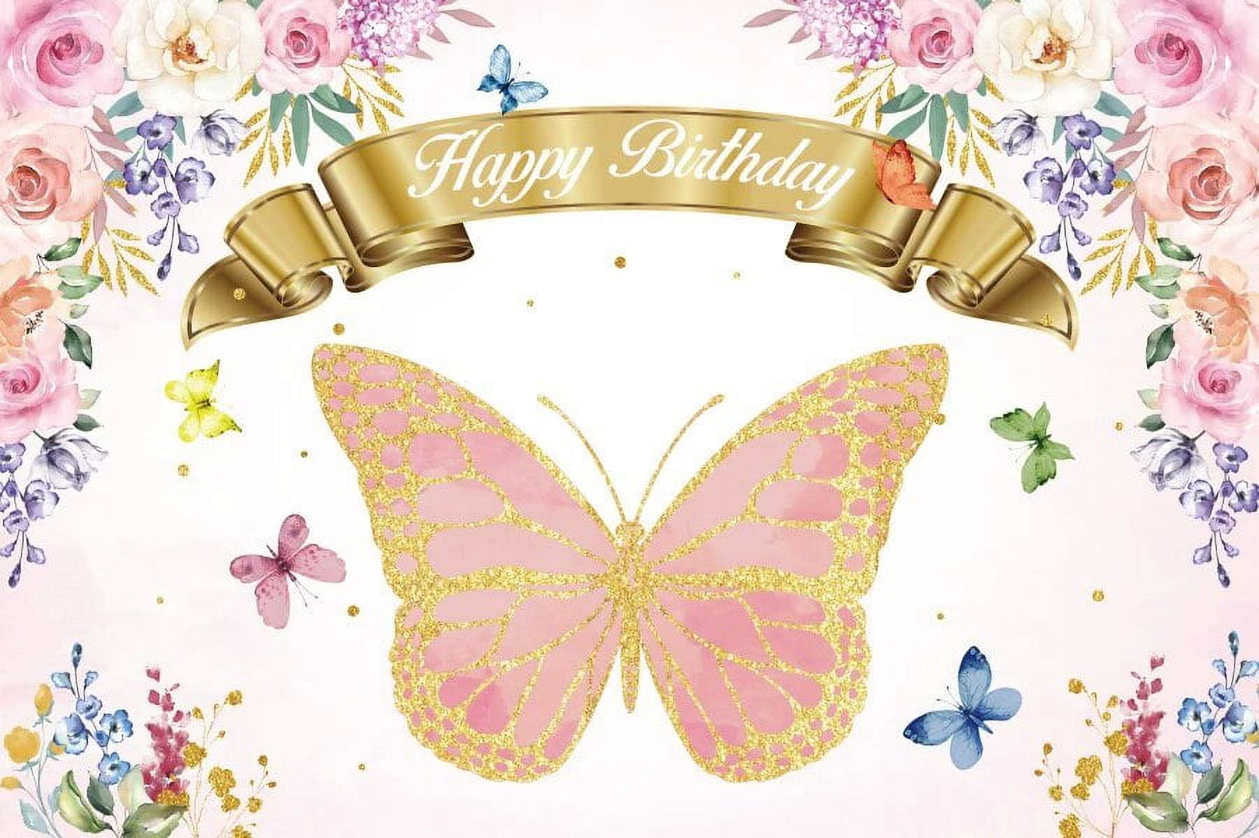 Pink Butterfly Birthday Backdrop Gold Glitter Floral Princess Baby Shower Portrait Custom ...
