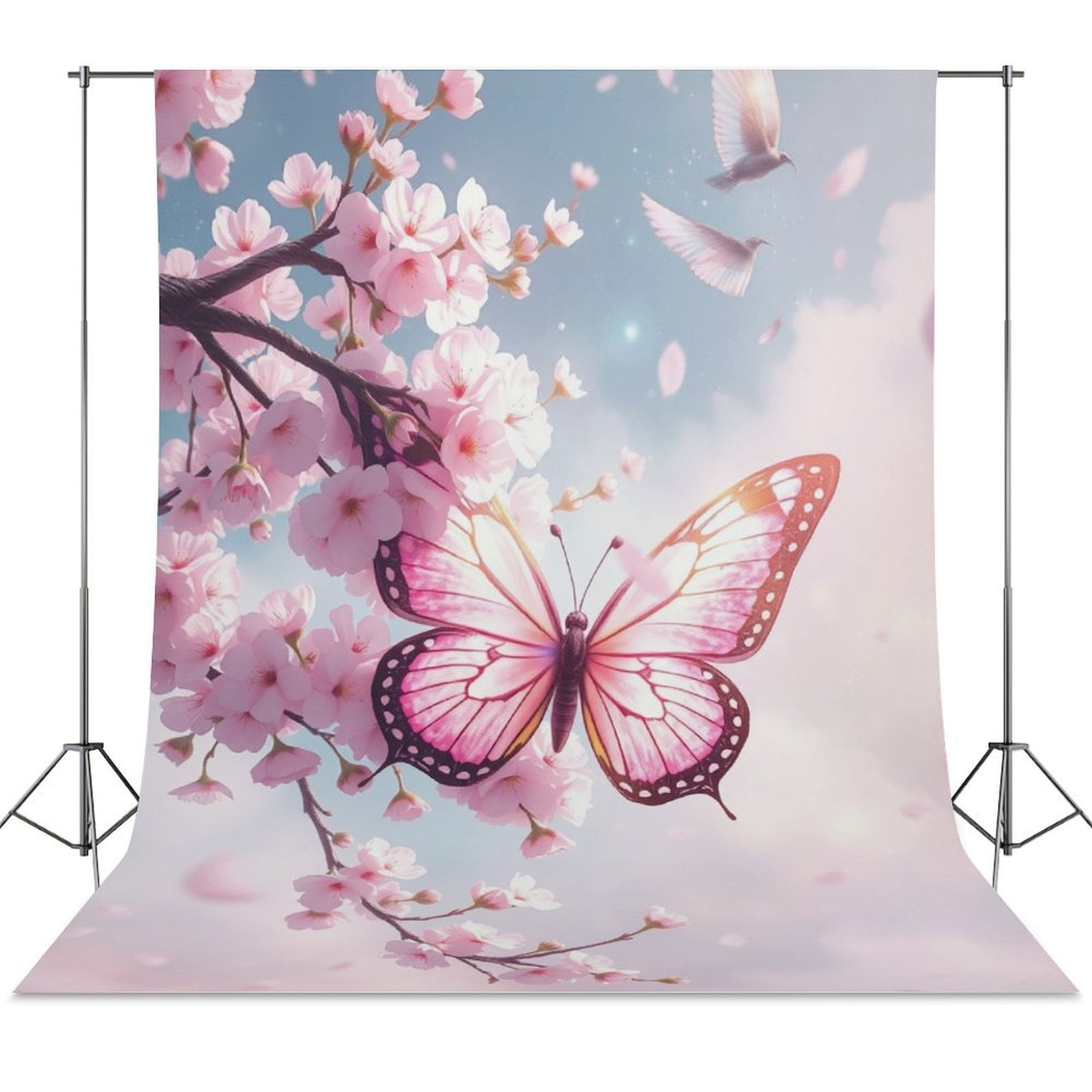 Pink Butterfly Cherry Blossoms Backdrop Baby Shower Newborn Portrait ...