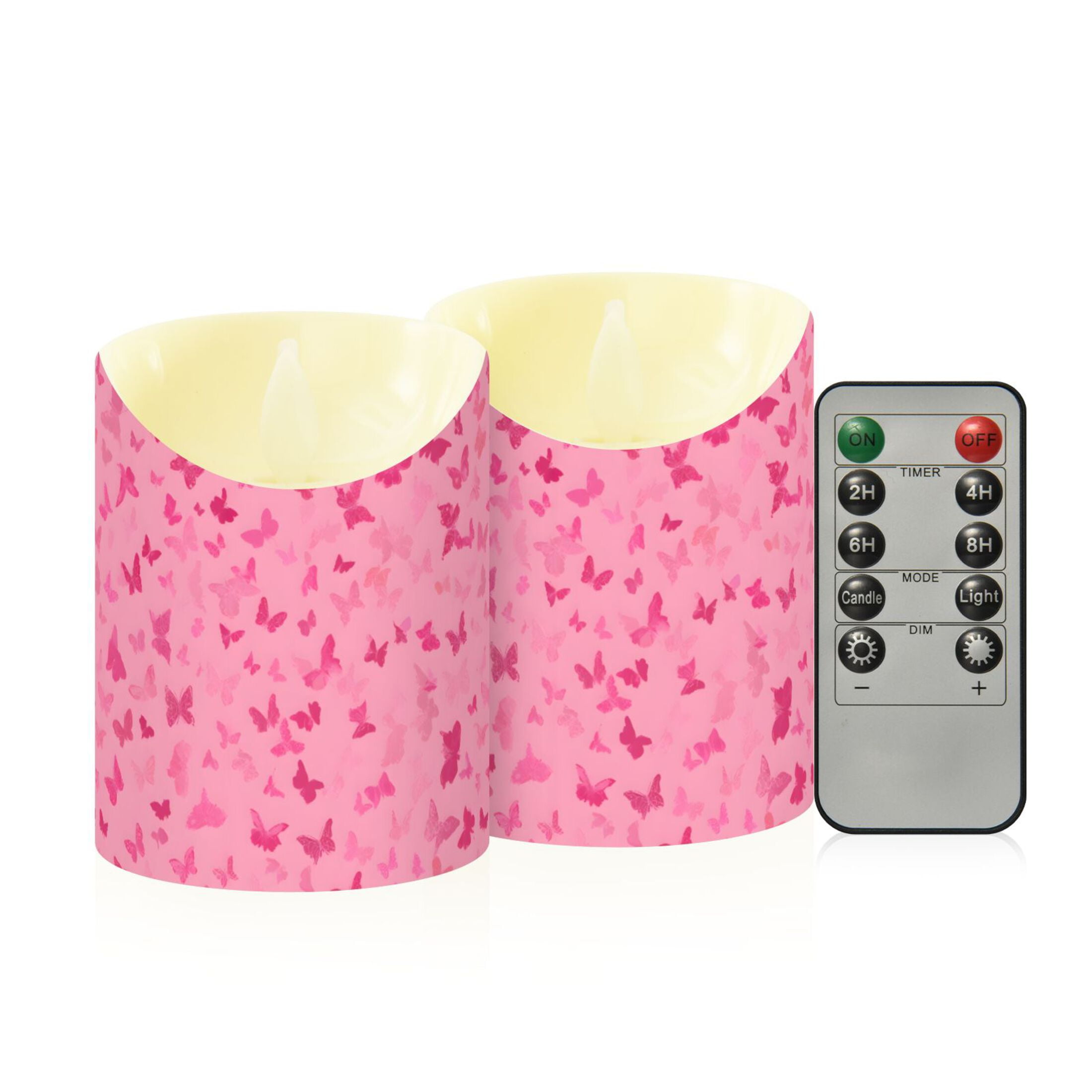 Pink Butterfly Dance Flameless Candles 2 PCS with Remote Realistic ...