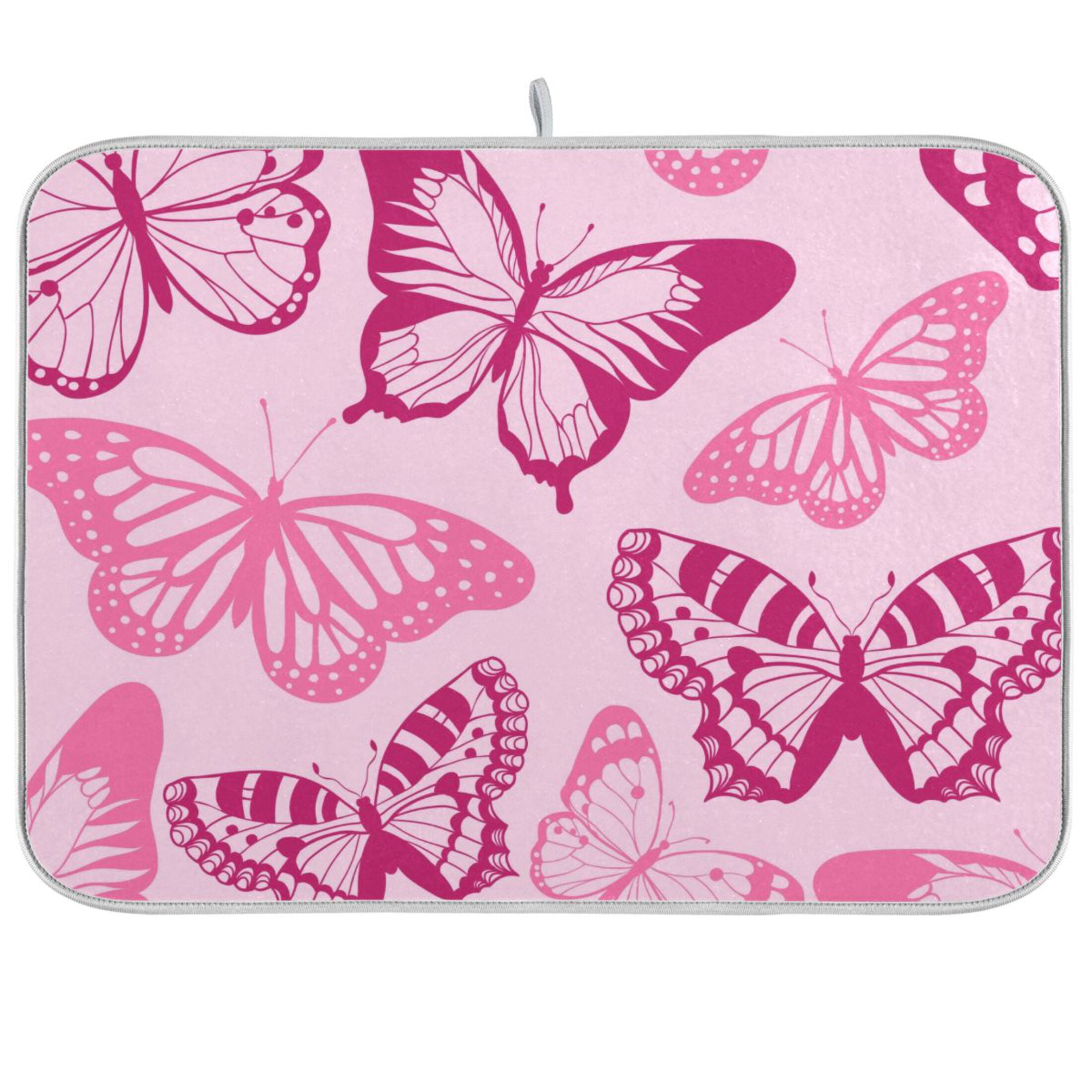 Pink Butterfly Dish Drying Mat Microfiber Kitchen Mats Large Counter ...