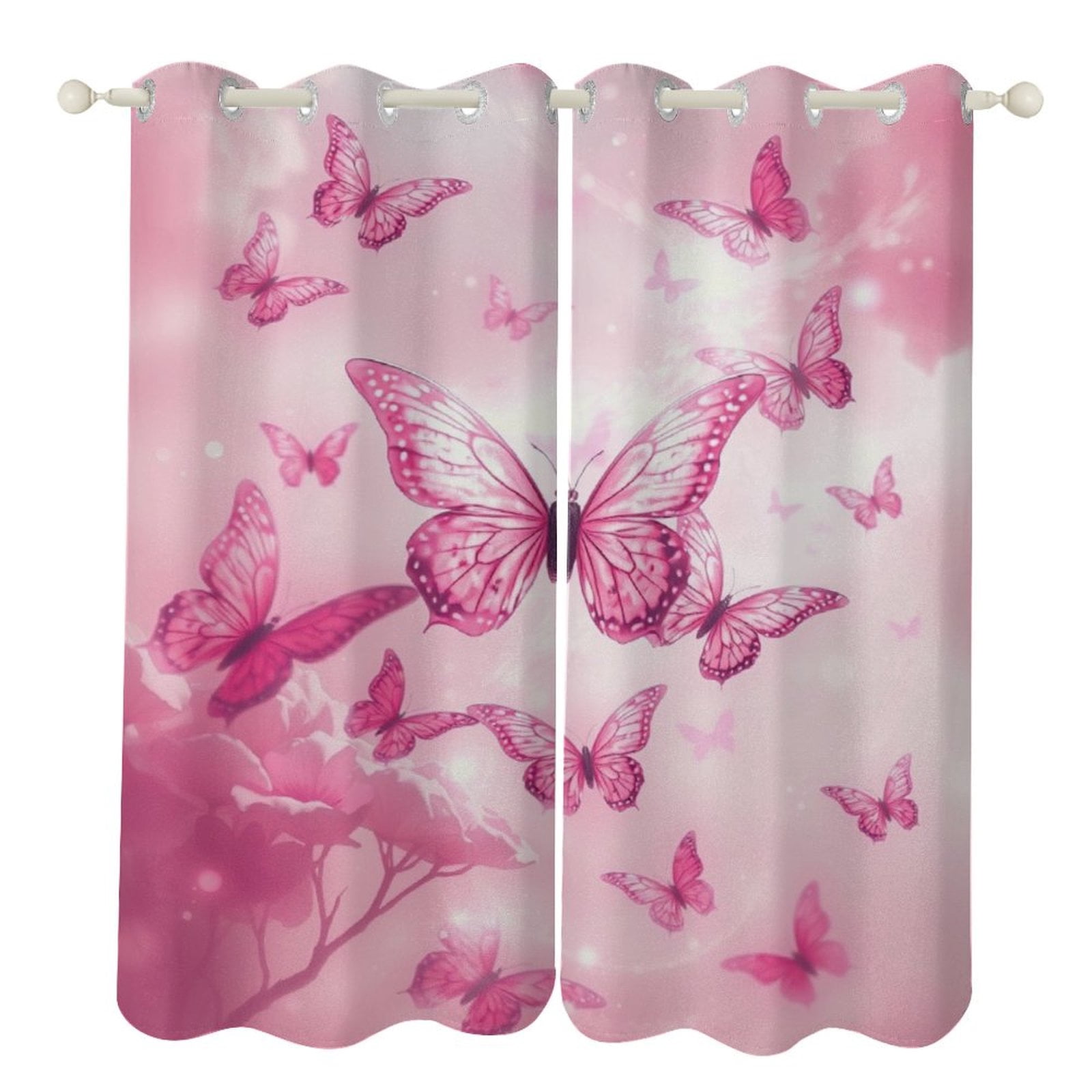Pink Butterfly Dreamland Blackout Curtains 2 Panel Rod Pocket Thermal ...
