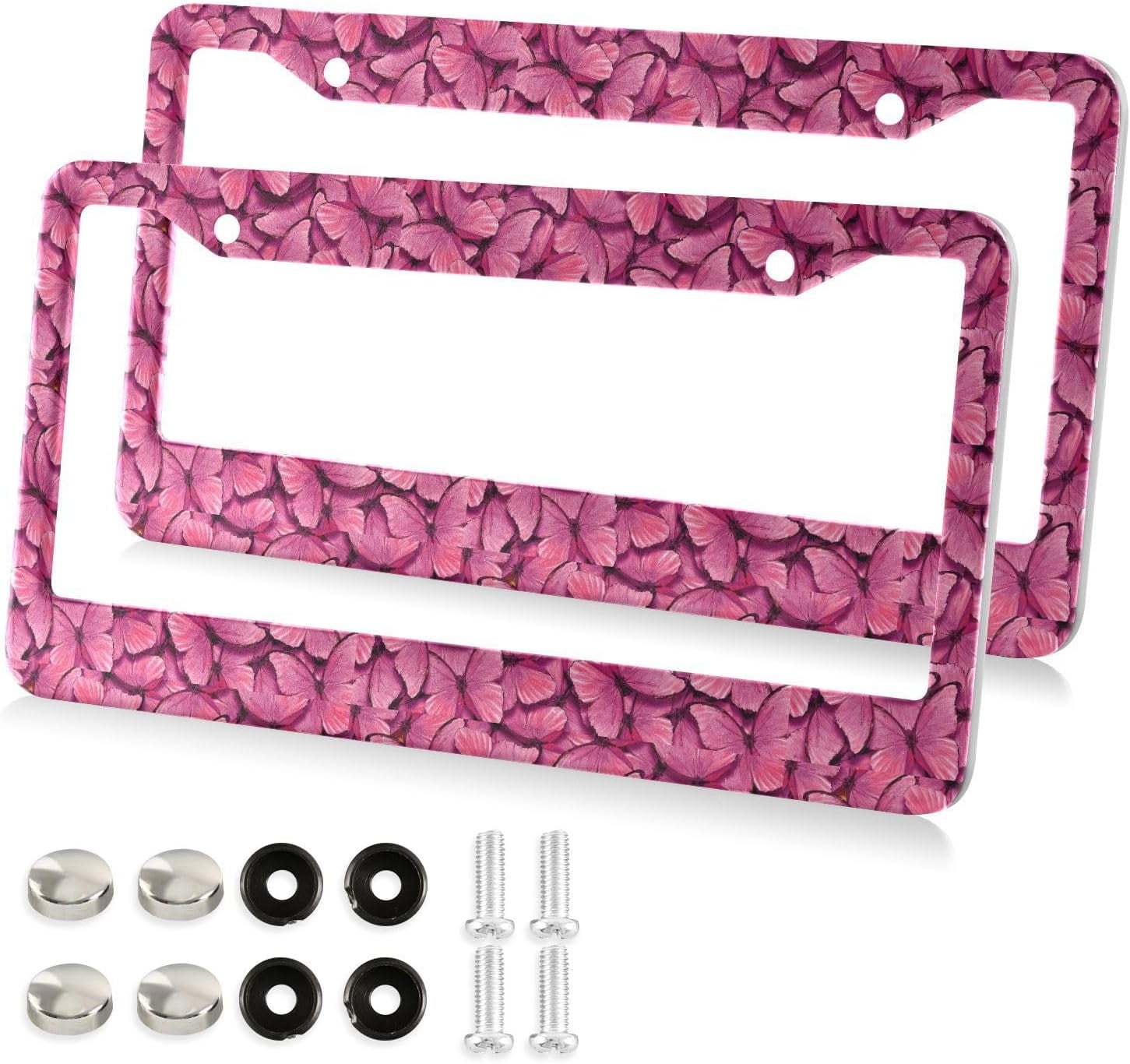 Pink Butterfly License Plate Frame, Aluminum Car Tag Frames, 2 Pack ...