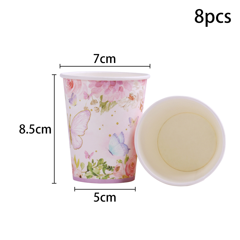 Pink Butterfly Party Disposable Tableware Set Paper Plate Cup Happy ...