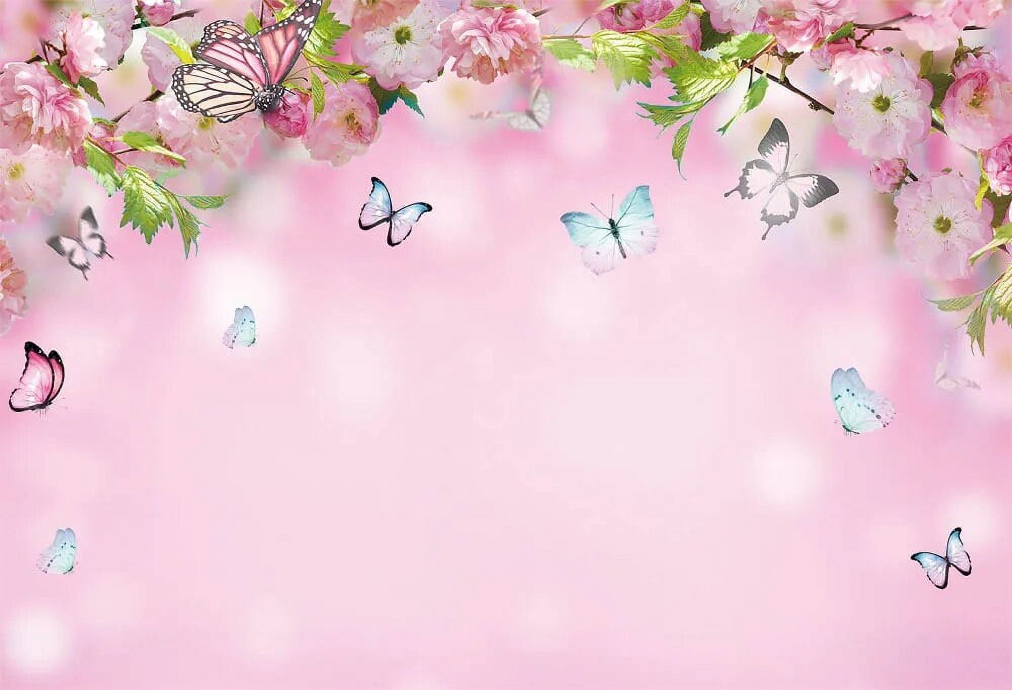 Pink Butterfly Photography Backdrops Spring Floral 1st Birthday ...