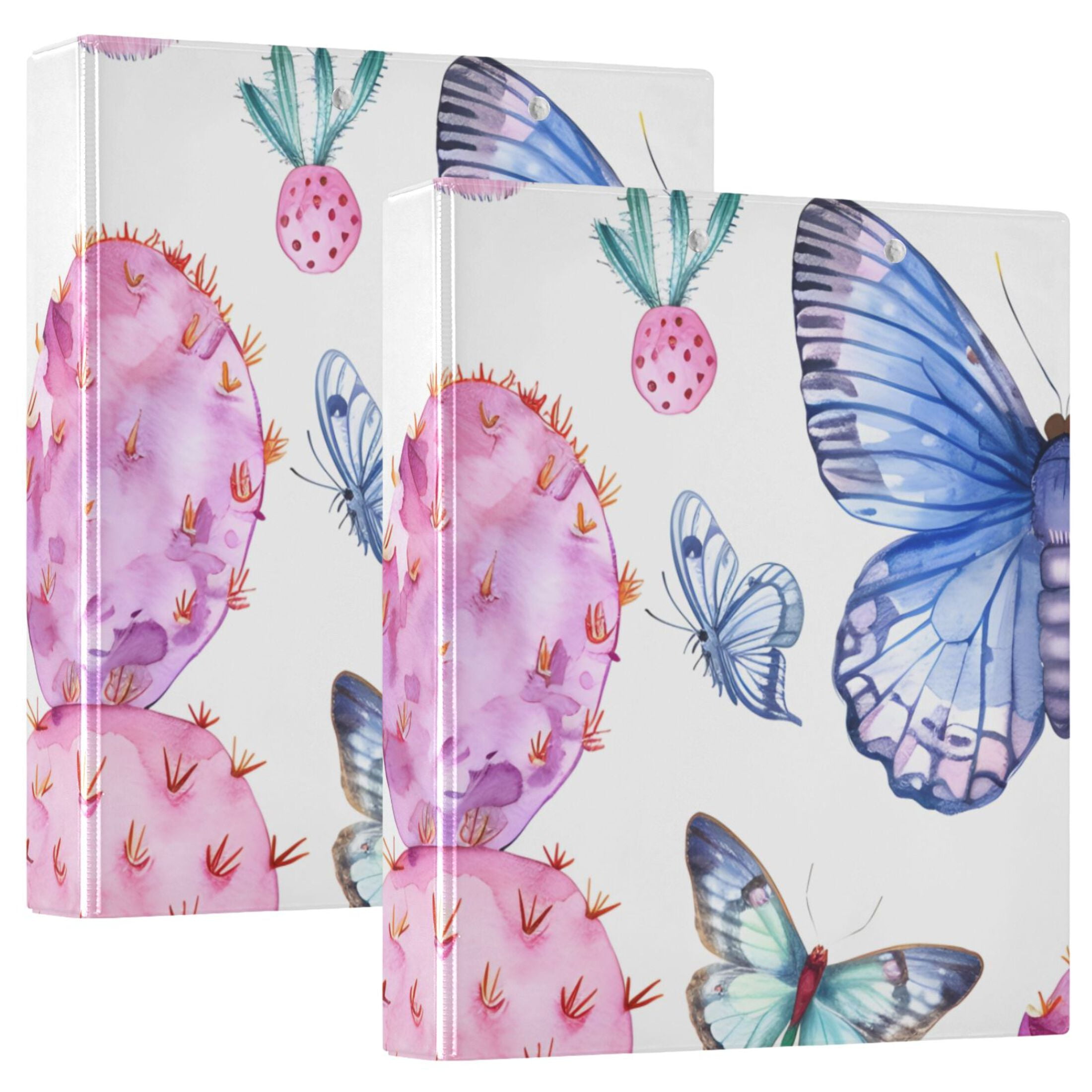 Pink Cactus Butterflies 3 Ring Binders 1.5 inch Hardcover File Folders ...