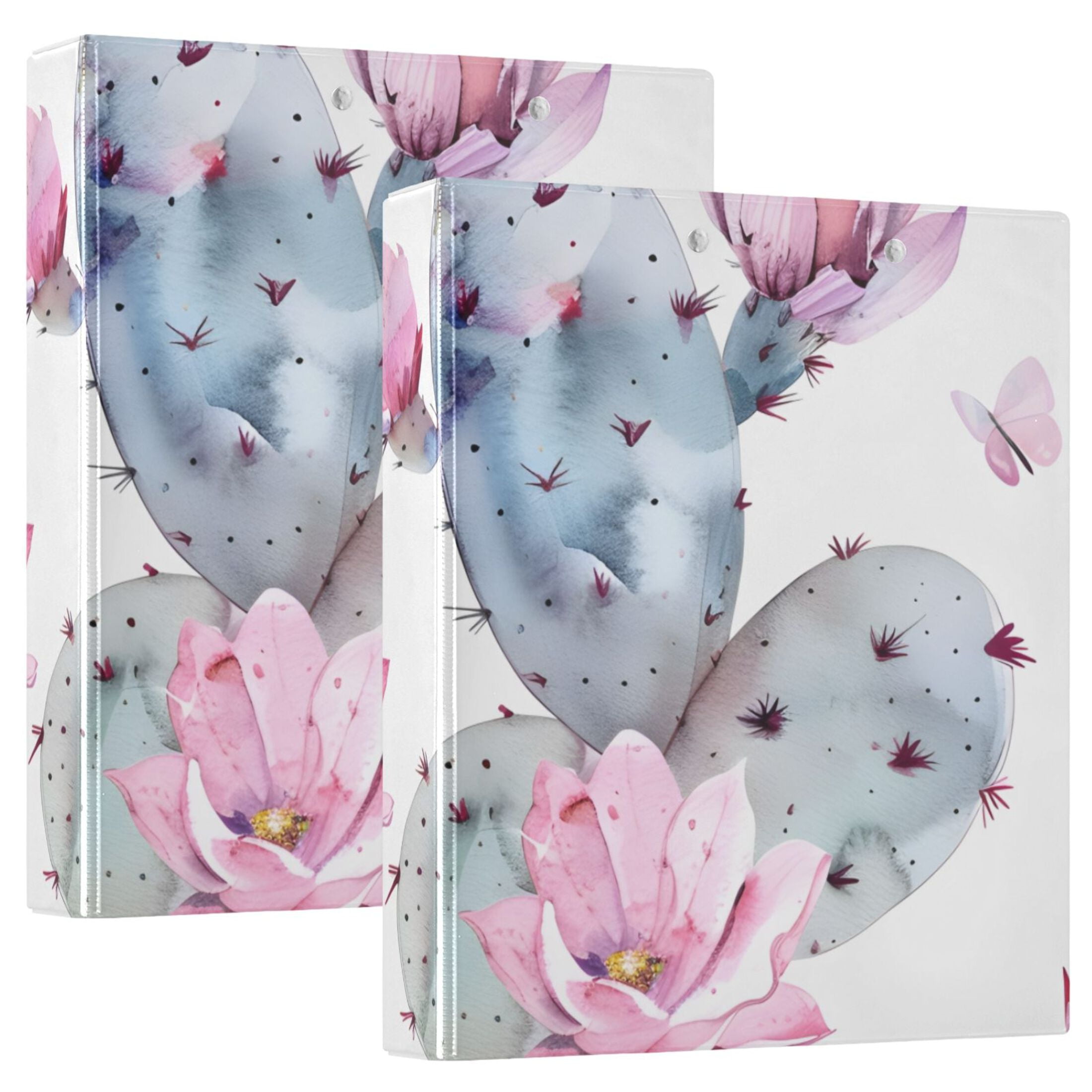 Pink Cactus and Butterflies Flowers 3 Ring Binders 1.5 inch Hardcover ...